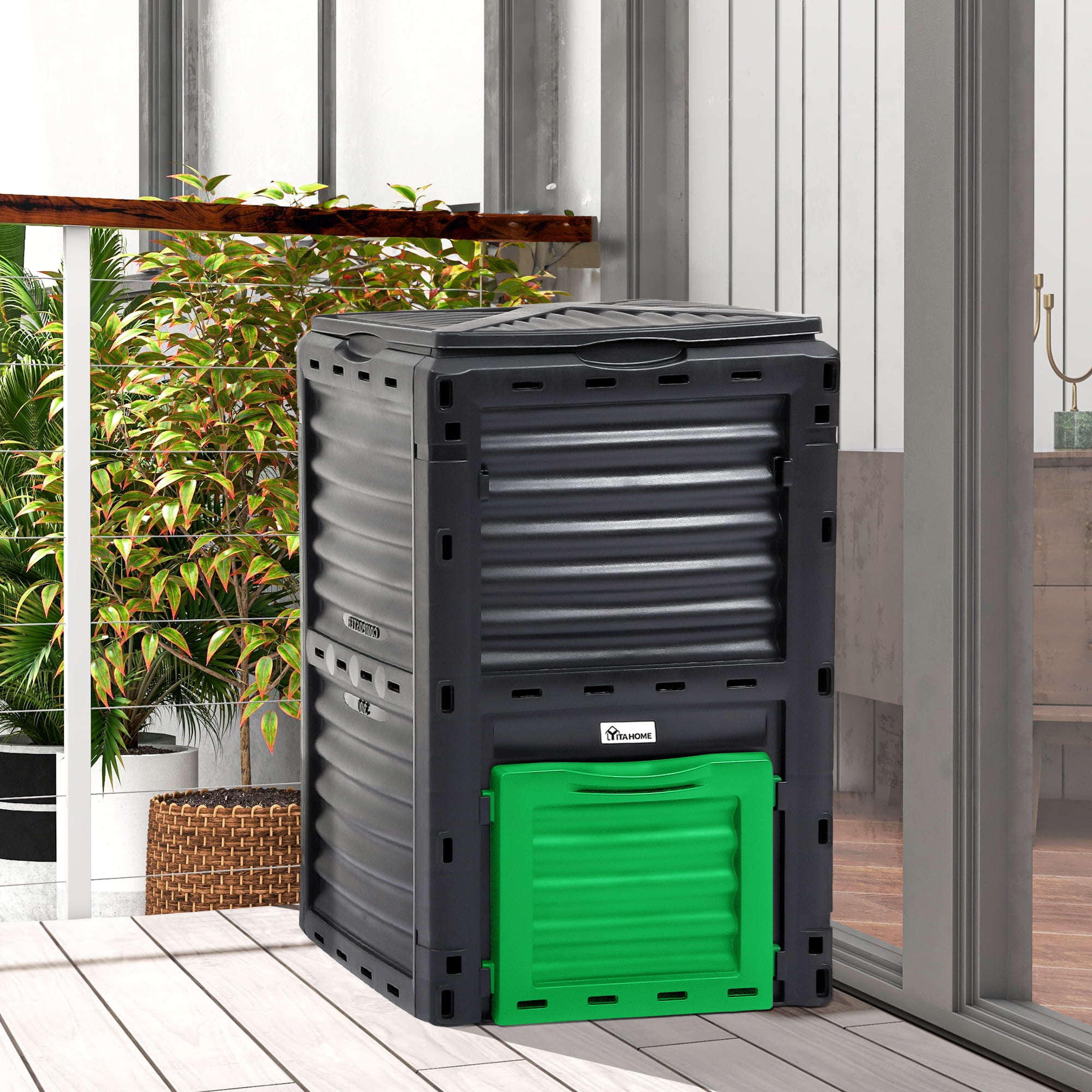 Dextrus Large 80-Gallon (300L) Outdoor Compost Bin with Snap-on Lid and ...