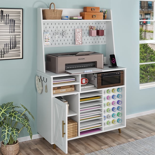 Dextrus Large Craft Circut Cabinet Craft Sewing Storage Table with ...