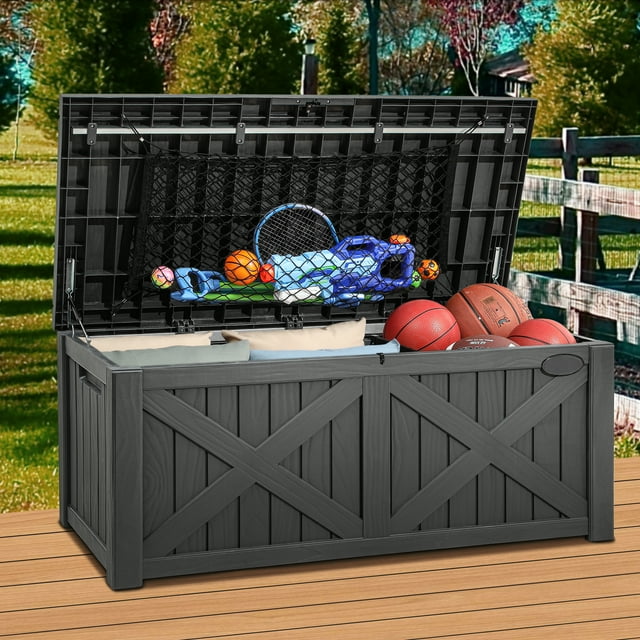 Dextrus Large Deck Box, Outdoor Storage Boxes with Divider & Storage ...