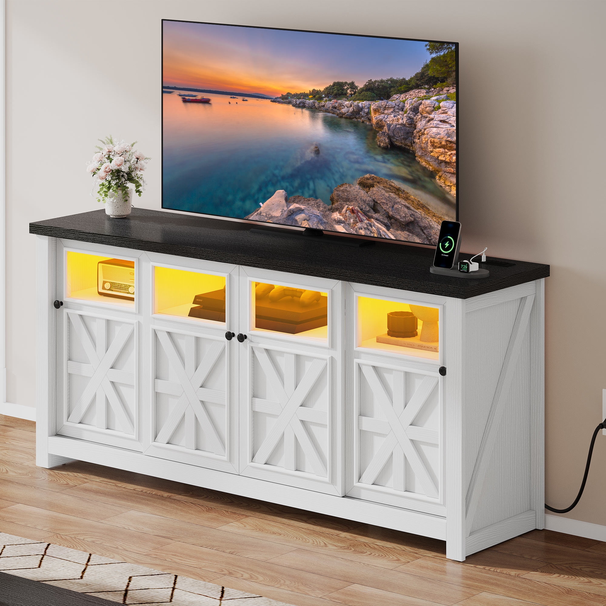 Dextrus Large LED TV Stand for TV up to 75", Farmhouse Entertainment ...