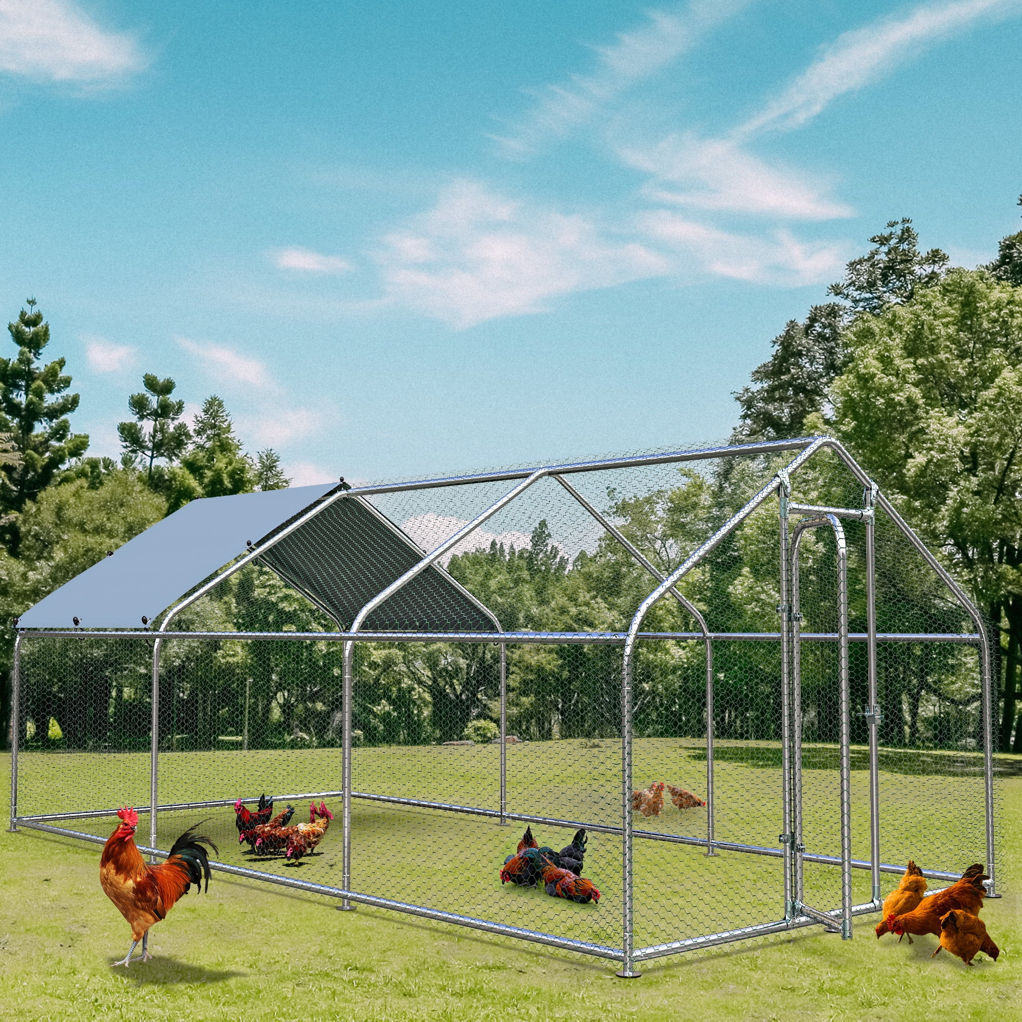 Dextrus Large Metal Chicken Run Coop, 20ft Walk in Poultry Cage Chicken ...