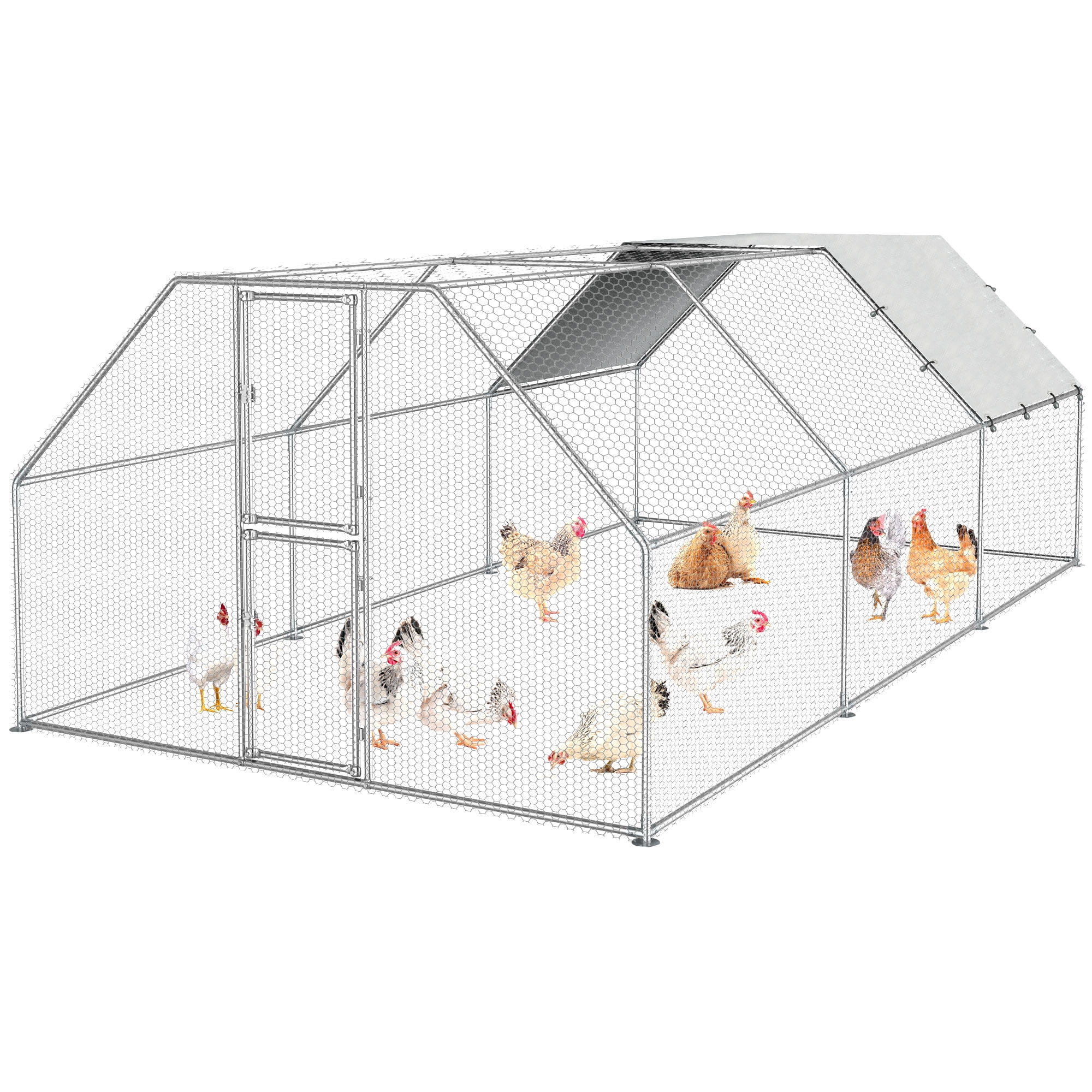 Dextrus Large Metal Chicken Coop, Walk-in Chicken Run, Galvanized Wire ...