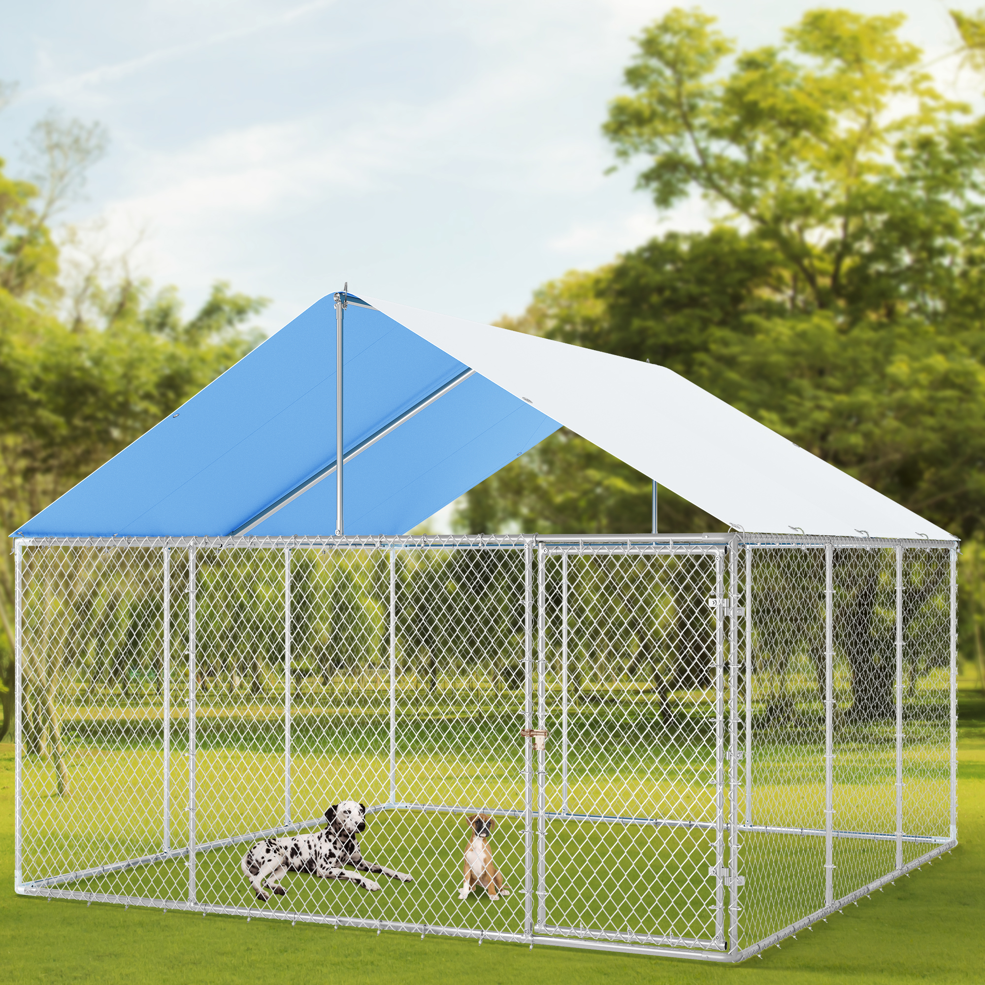 Dextrus Large Outdoor Dog Kennel with Metal Dog Gate,Heavy-Duty Dog ...