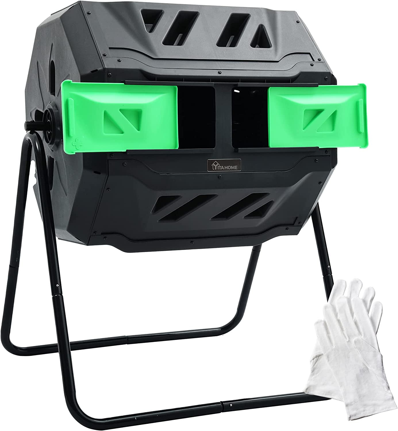 DEXTRUS Large Outdoor Dual Bin Compost Tumbler, 43 Gallon, Sliding ...