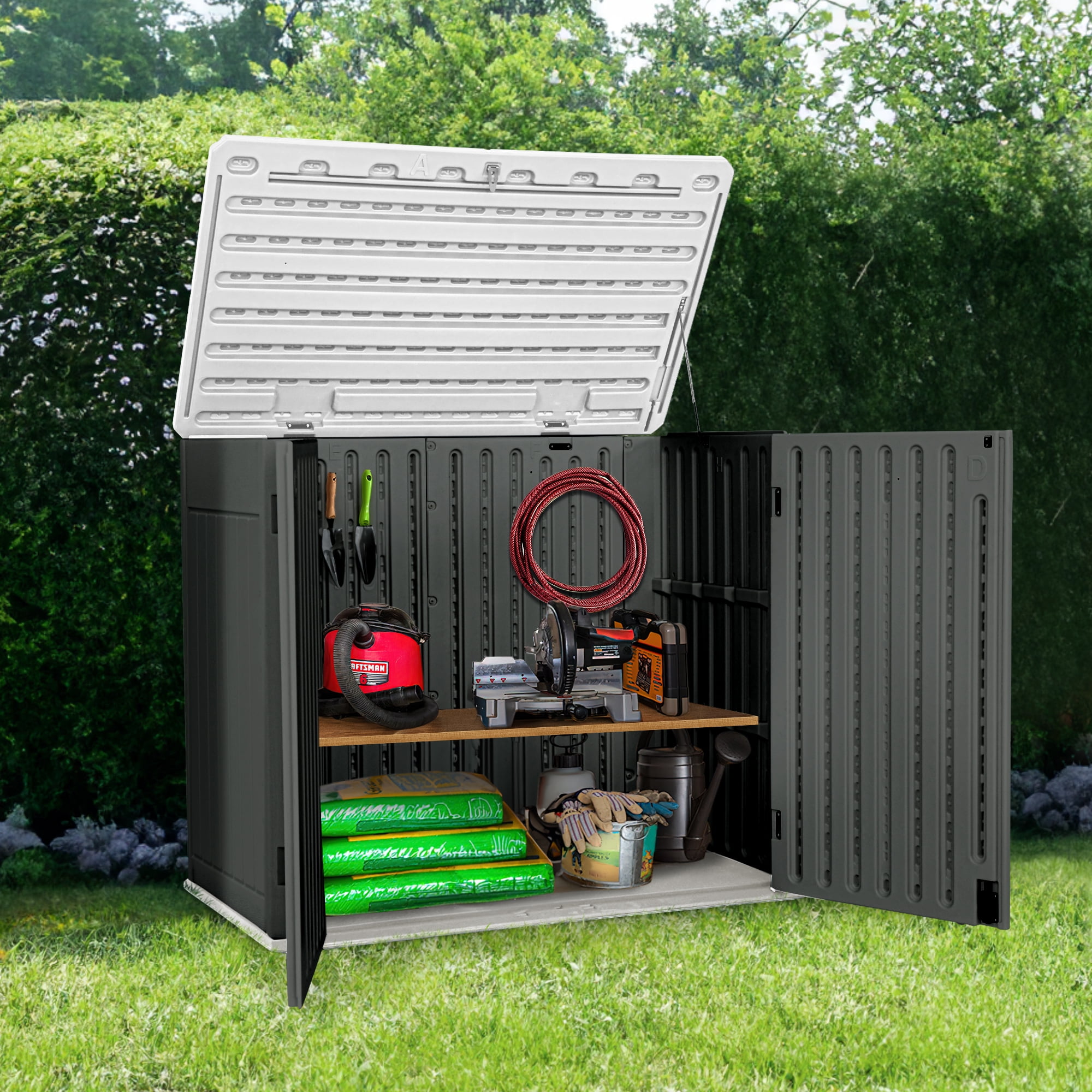 Dextrus Large Outdoor Horizontal Storage Shed, 47 cu ft Resin Tool Shed ...