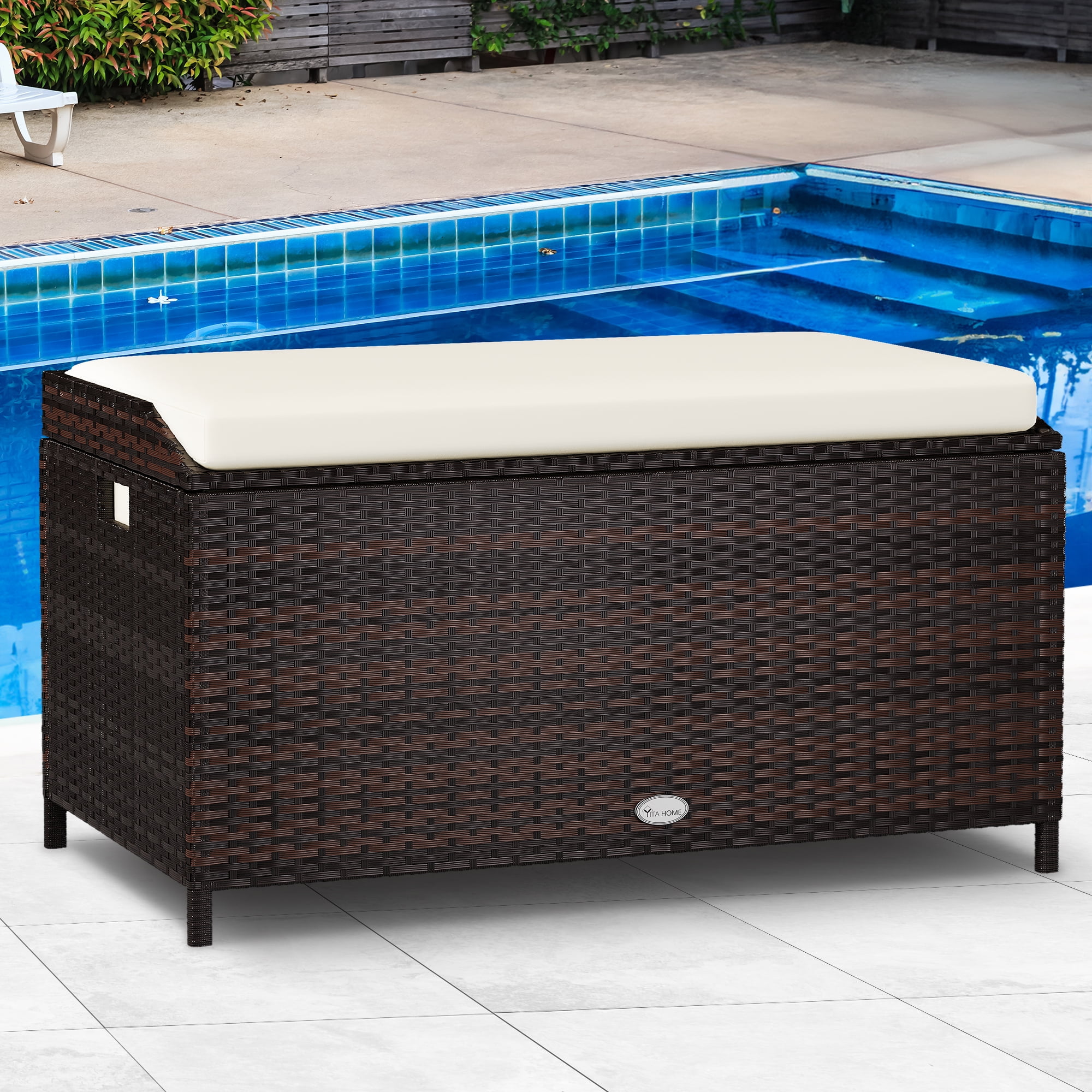 Dextrus Large Outdoor Rattan Storage Bench, Spacious PE Wicker Patio ...