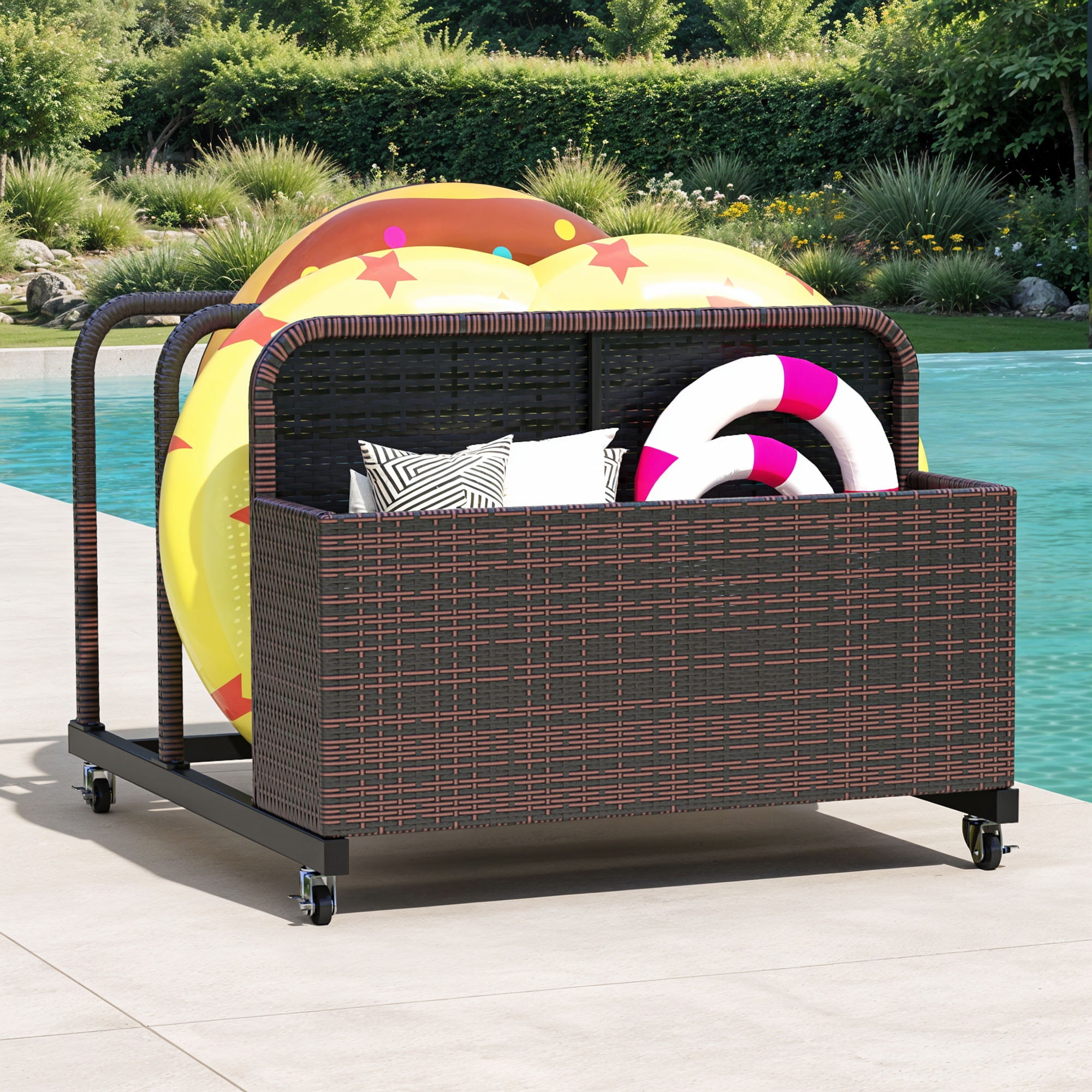 Dextrus Large PE Rattan Pool Float Storage Bin, Pool Storage for ...