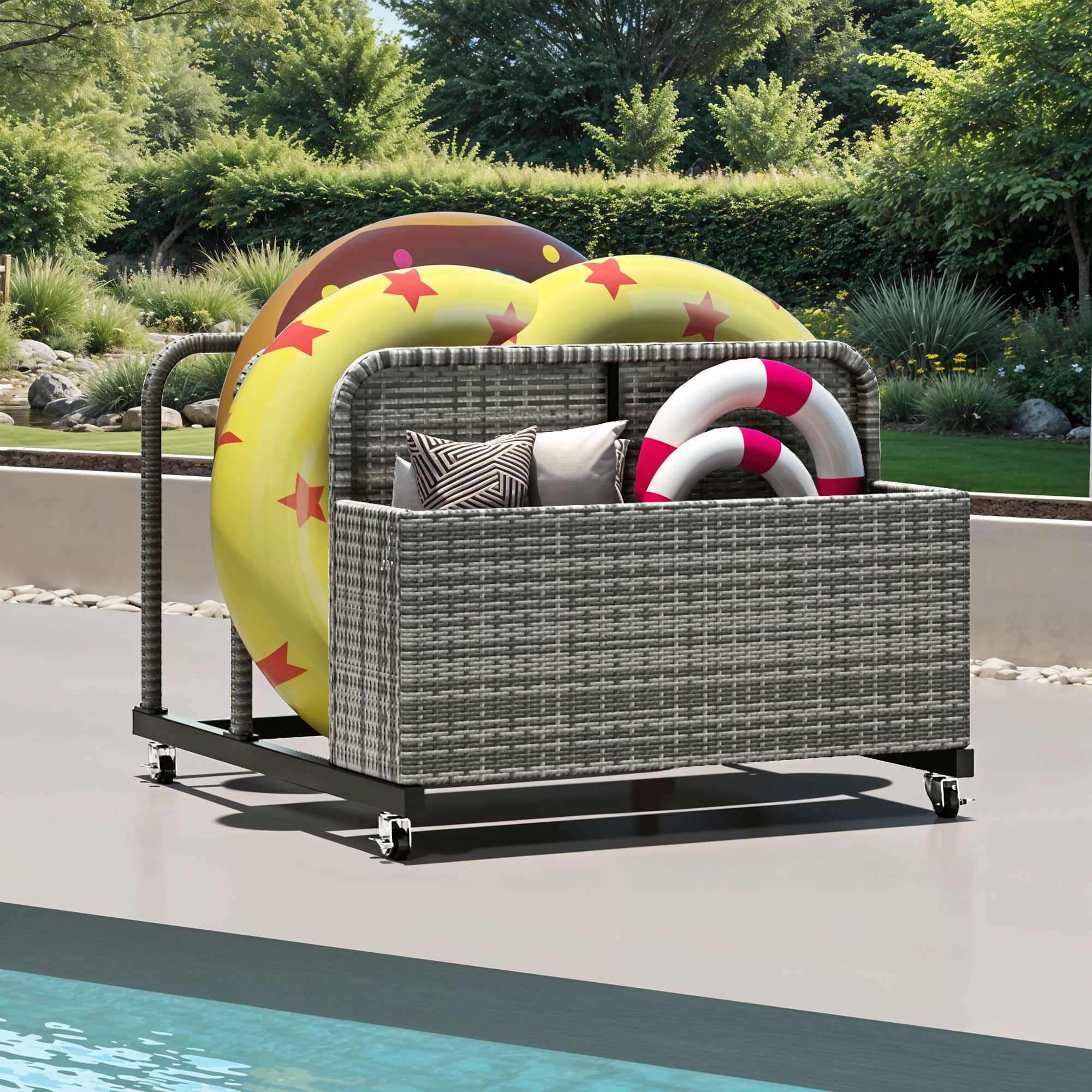 Dextrus Large PE Rattan Pool Float Storage Bin, Pool Storage for ...