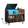 Dextrus Large Record Player Stand with Power Outlets & LED Light, Vinyl ...