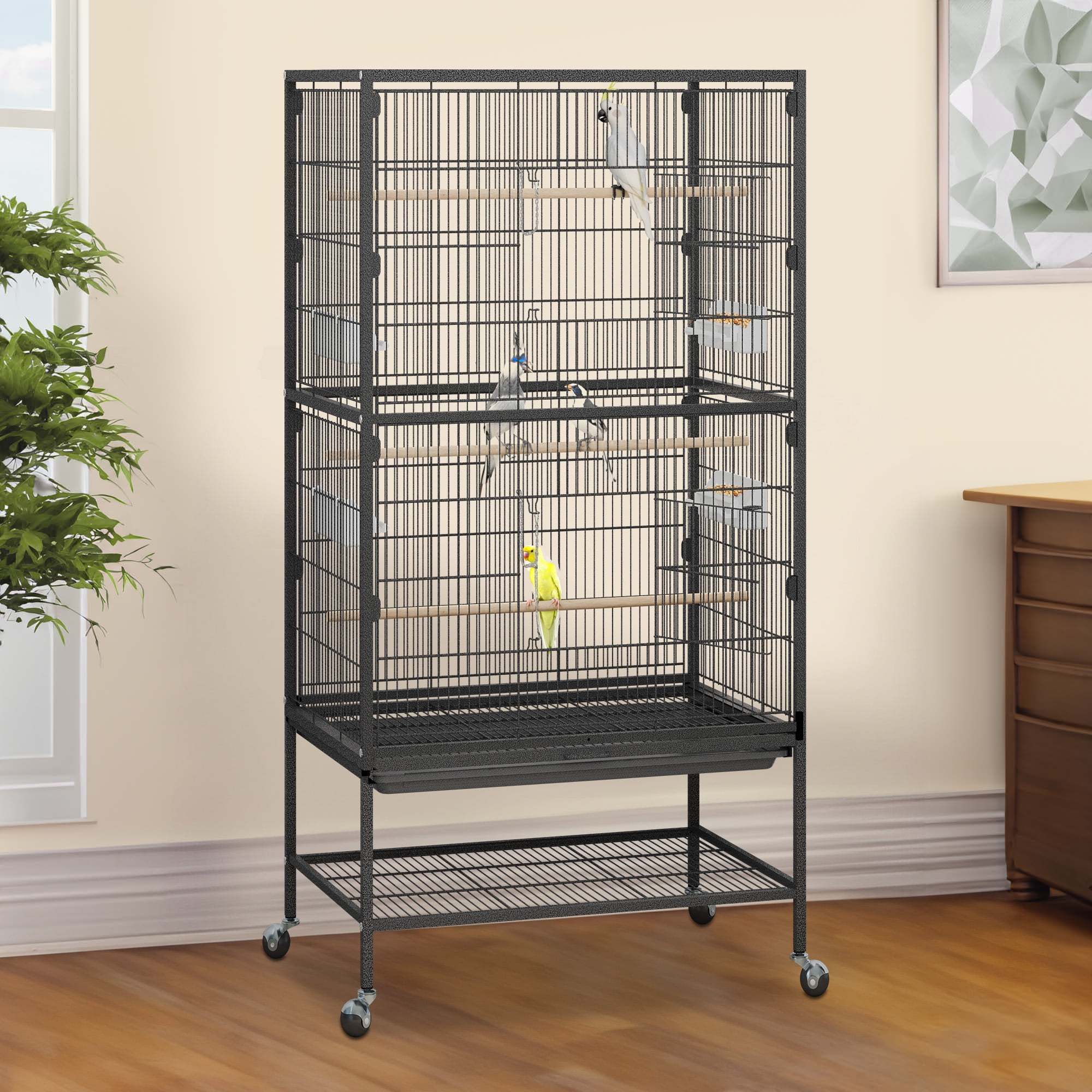 Dextrus Large Rolling Metal Bird 52" Parakeet Parrot Cage,Wrought Iron ...
