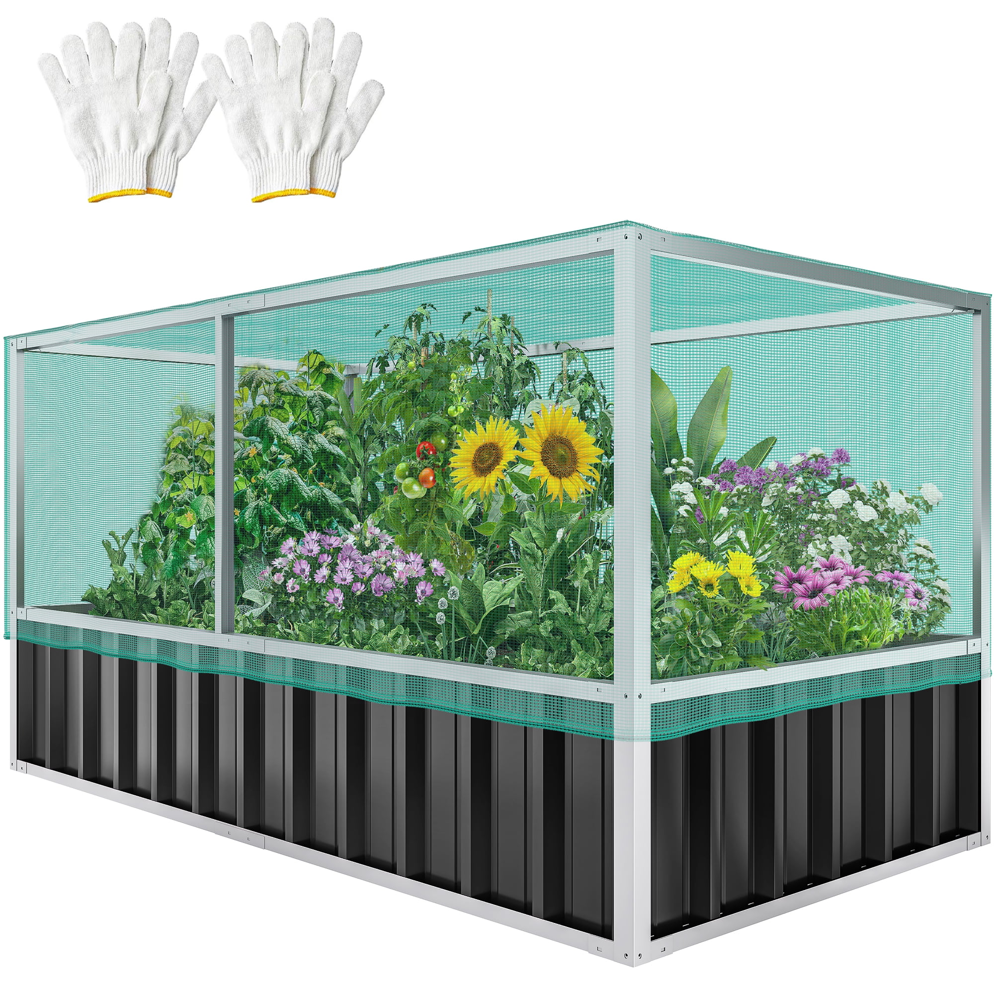 Dextrus Large Steel Raised Garden Bed with Anti-Bird Netting, Outdoor ...