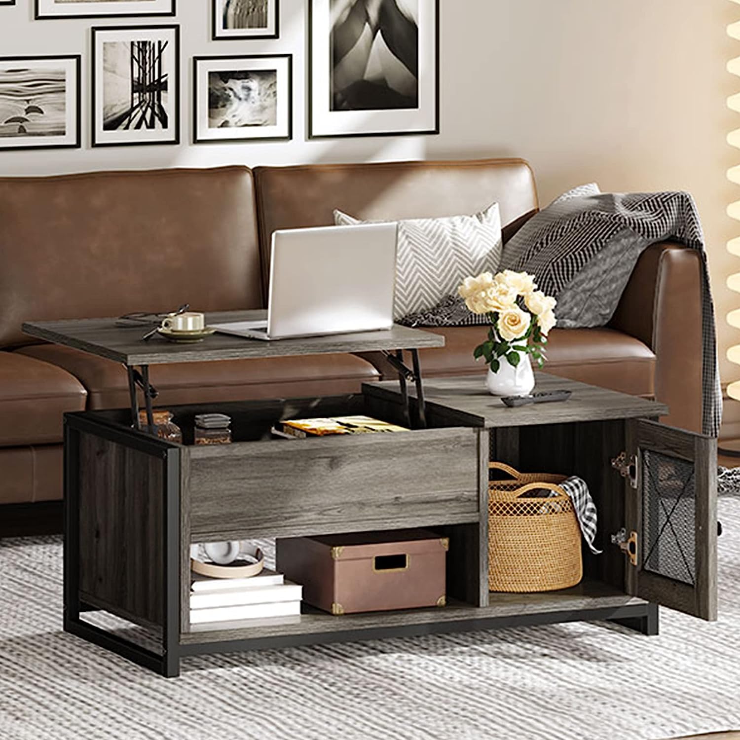 Dextrus Lift Top Coffee Tables with Storage, Double Doors Cocktail ...