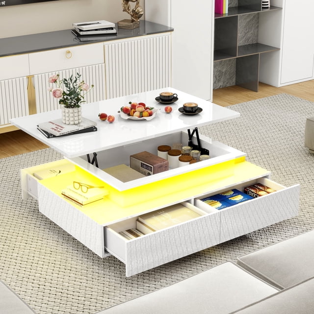 Dextrus Lift Top LED Coffee Table, Modern Living Room Tables with 4 ...