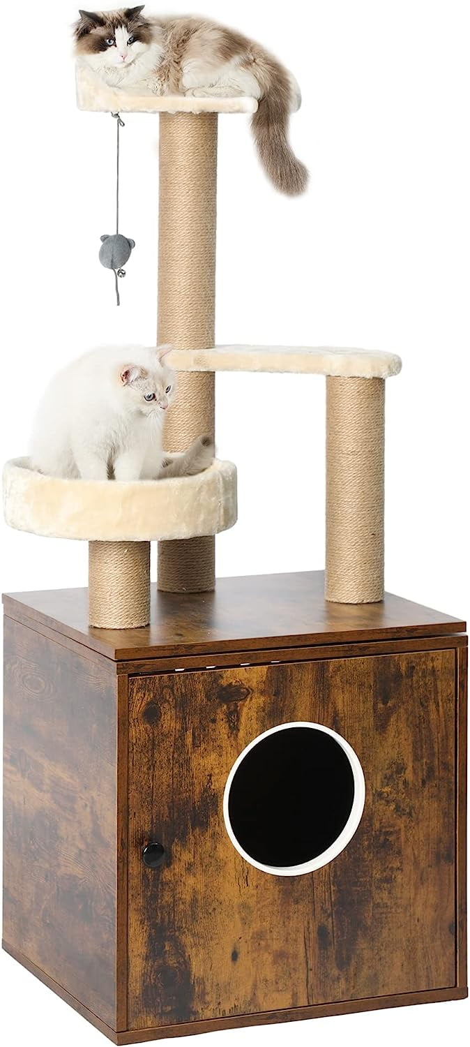 Dextrus 4-in-1 Cat Furniture: Litter Box Enclosure, Cat Tree, Tower ...