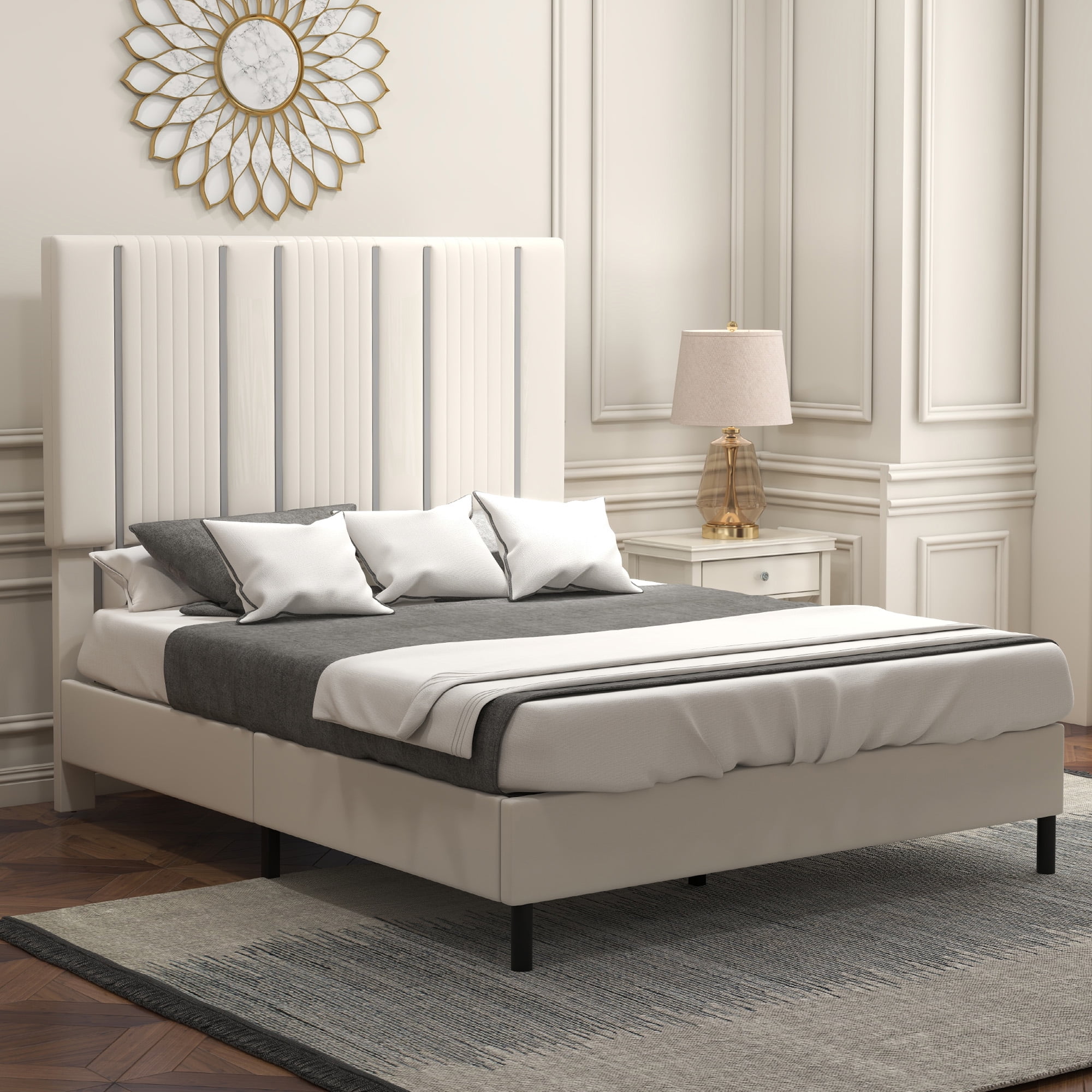 Dextrus Luxurious Queen Platform Bed Frame with 52'' Upholstered ...