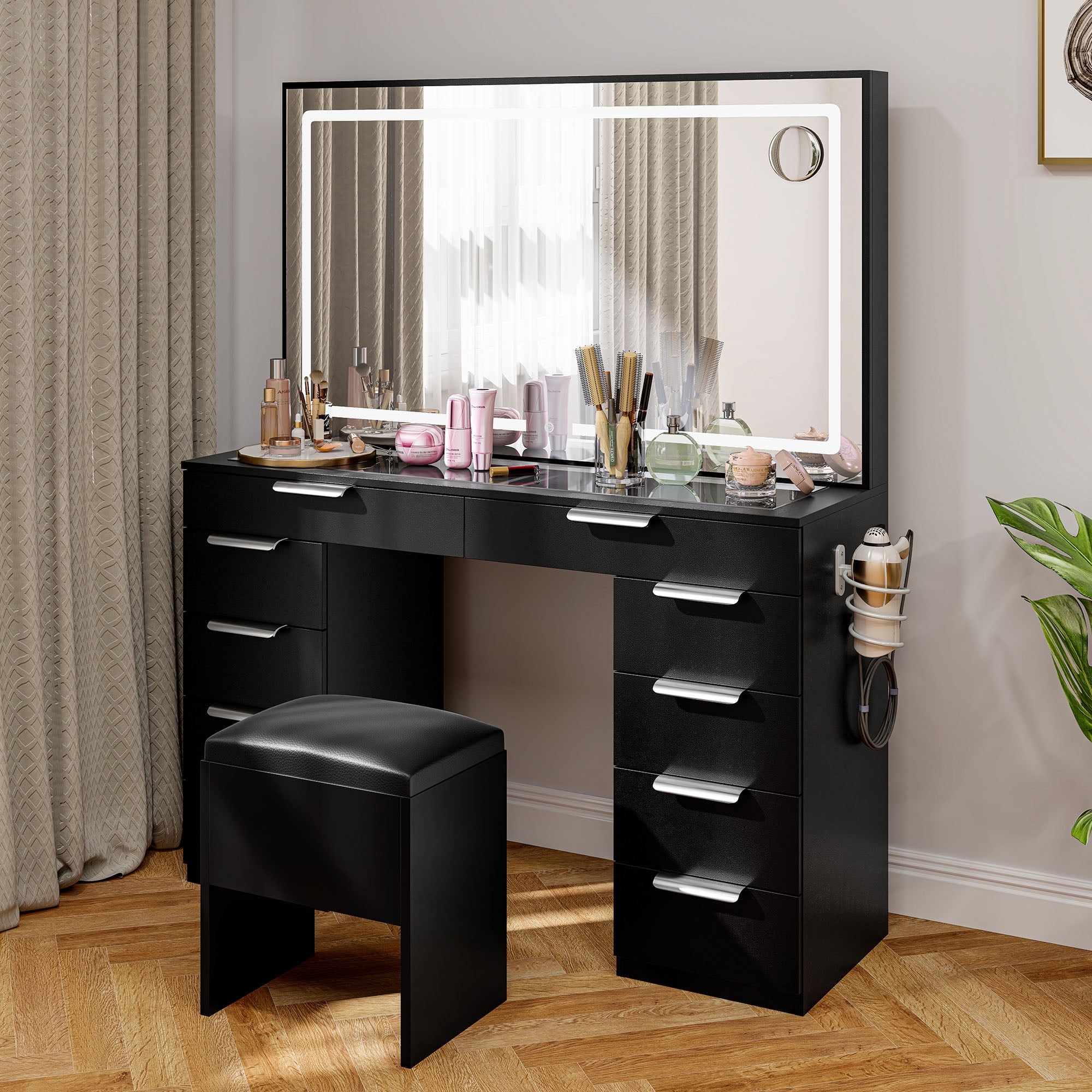 Dextrus Makeup Vanity Dressers with Light Strip and Extra-Large Mirror ...