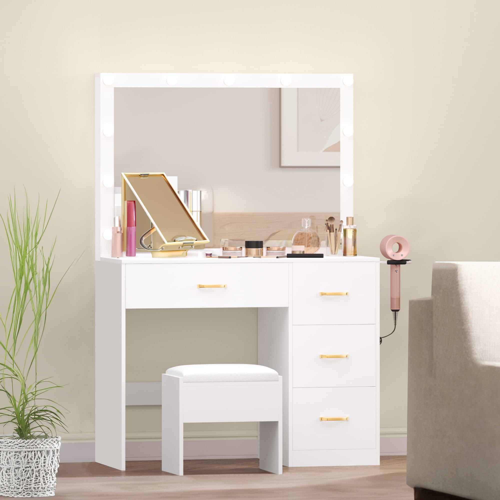 Dextrus Makeup Vanity with Electrical Outlet, 3 Versatile Lighting ...