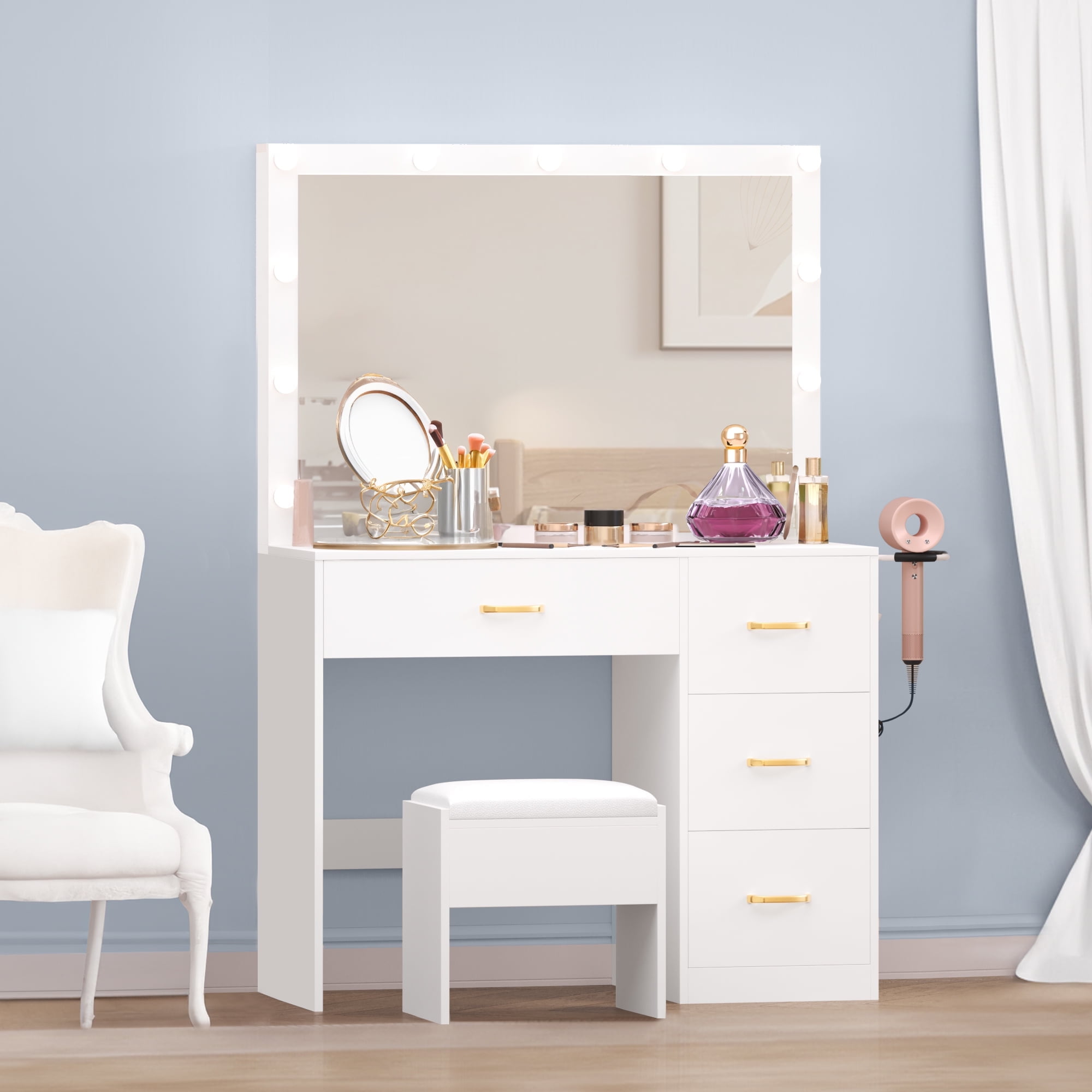 Dextrus Makeup Vanity Ensemble,Generously Sized Illuminated Mirror ...