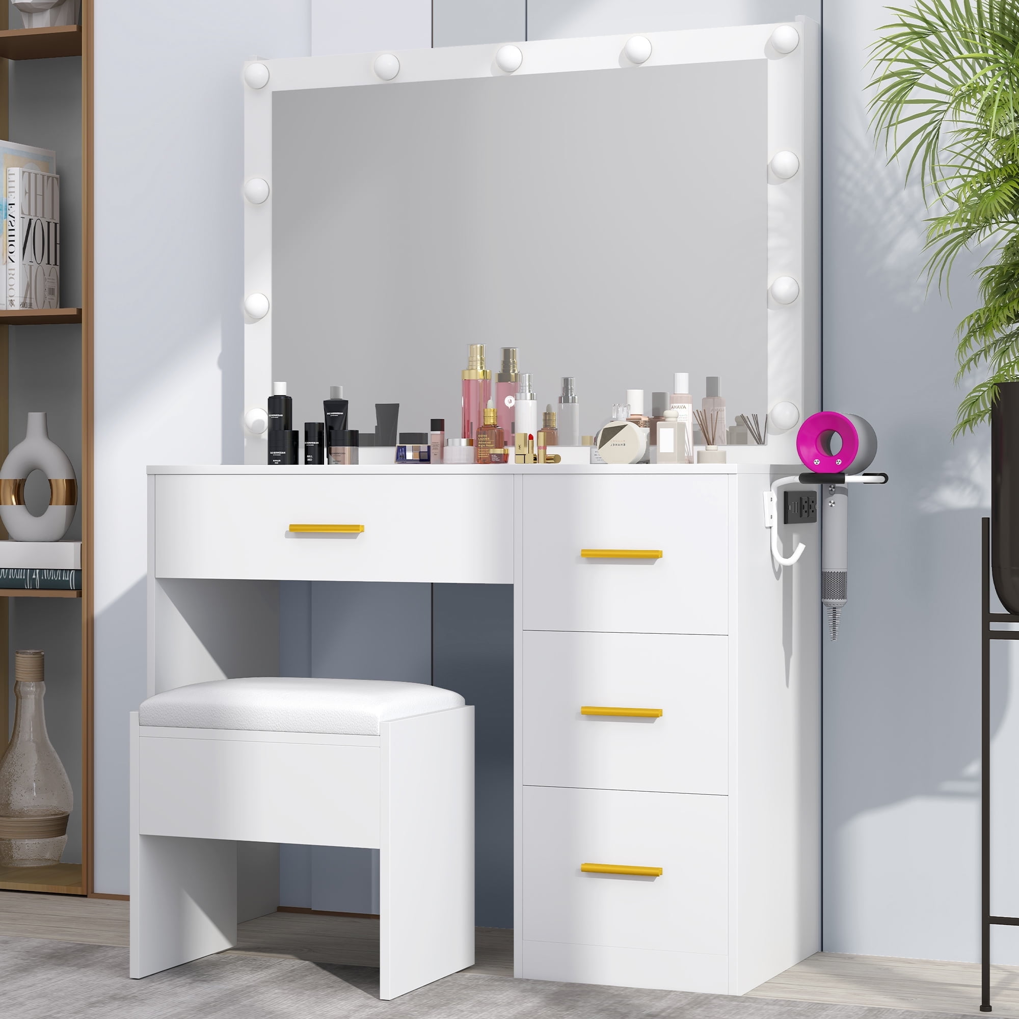 Dextrus Makeup Vanity Set with Illuminated Mirror, Built-in Charging ...