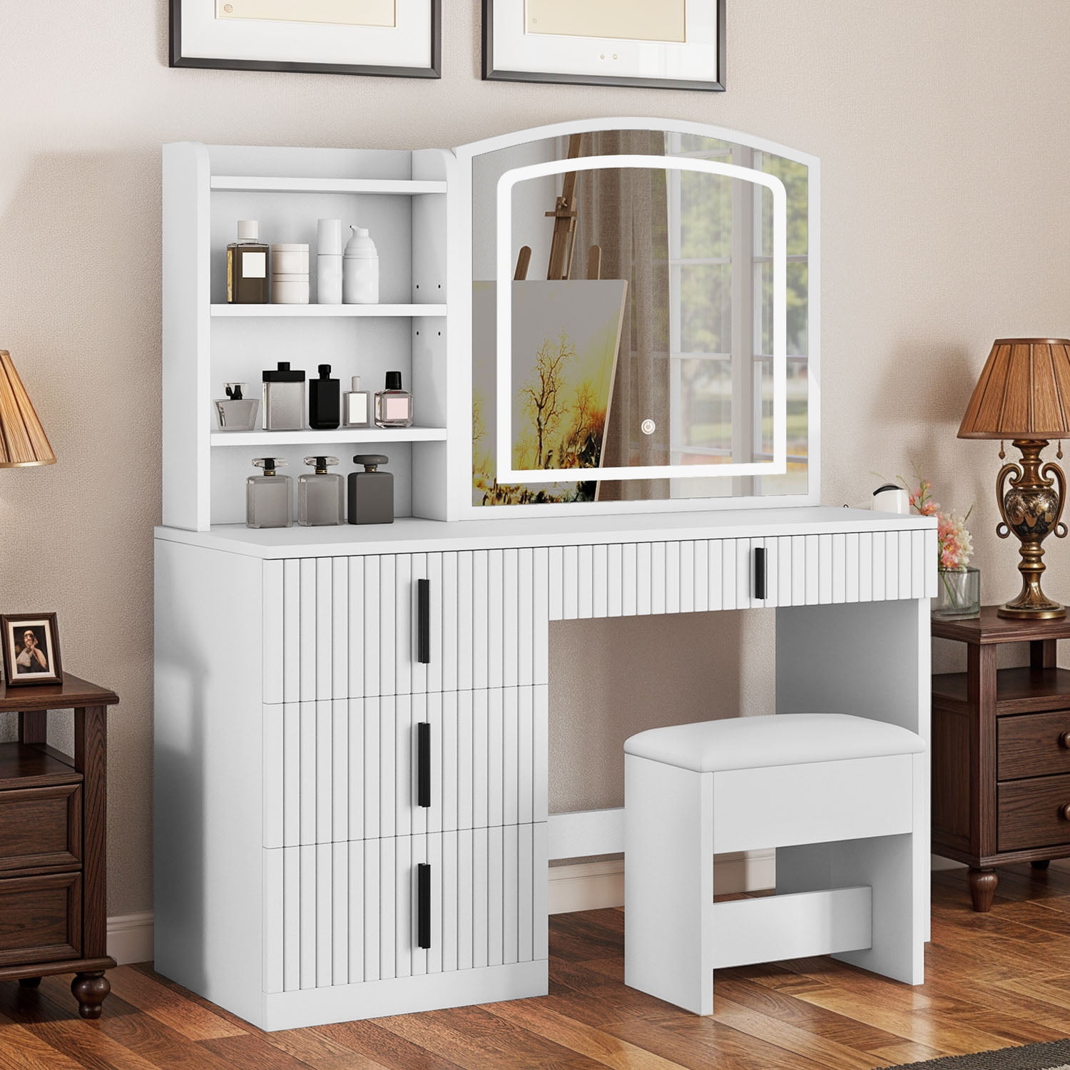 Dextrus Makeup Vanity Table Set with Chair & Power Outlets,Vanity Desk ...