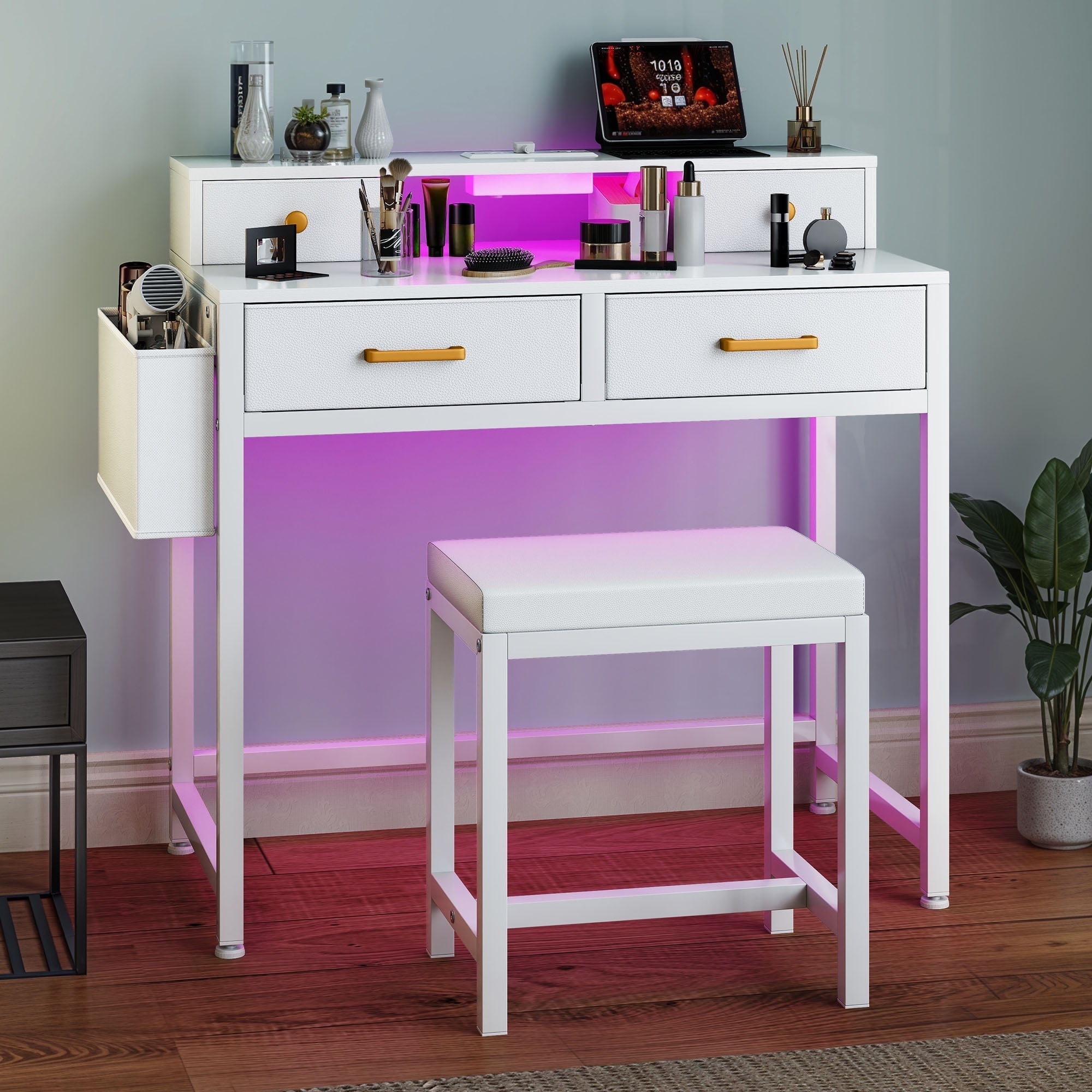 Dextrus Makeup Vanity Table, Standard White Cloth Drawer Table with ...