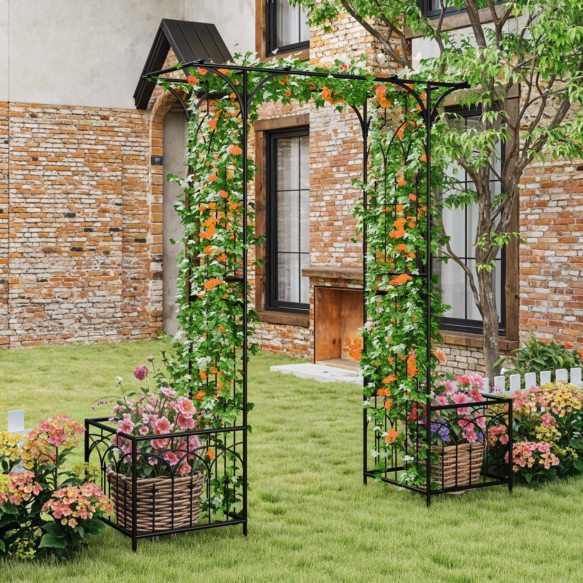 Dextrus Metal Garden Arbor with Planter Boxes, 81" H Garden Arch ...