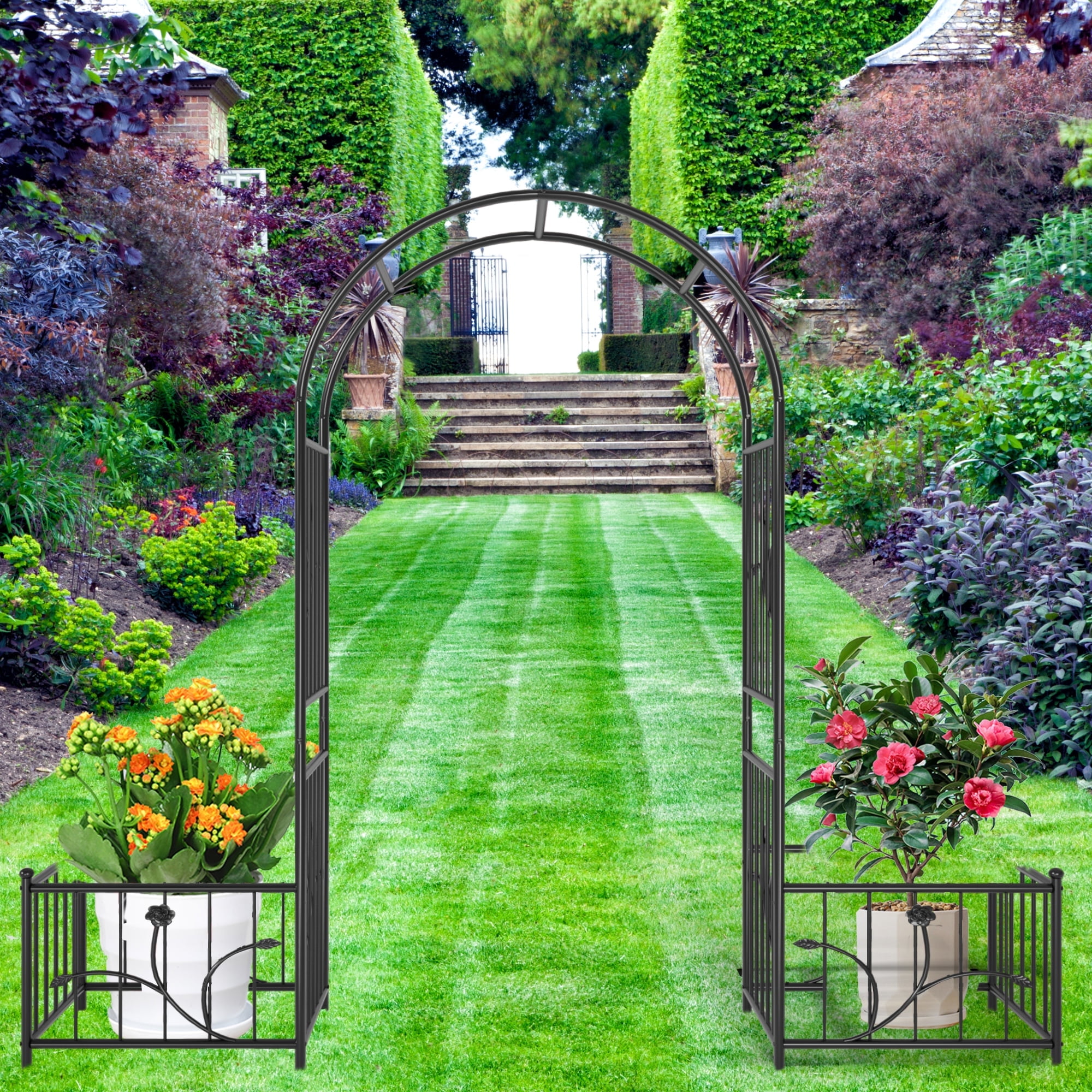 Dextrus Metal Garden Archway with Planter Boxes, Wedding Arches for ...
