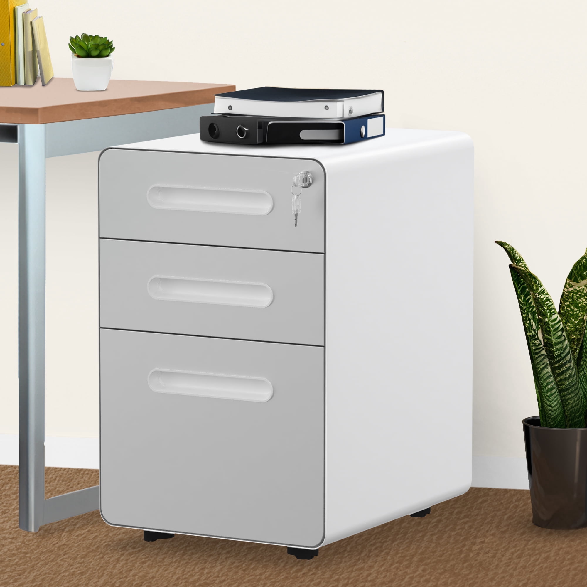 Dextrus Mobile File Cabinet with Lock, 3 Drawers, Rolling Design, Gray ...