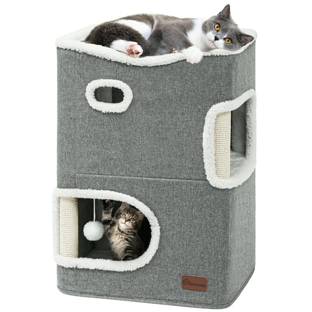 Dextrus Modern Cat Cube Condo, 2-Level Indoor Cat House with Scratching ...