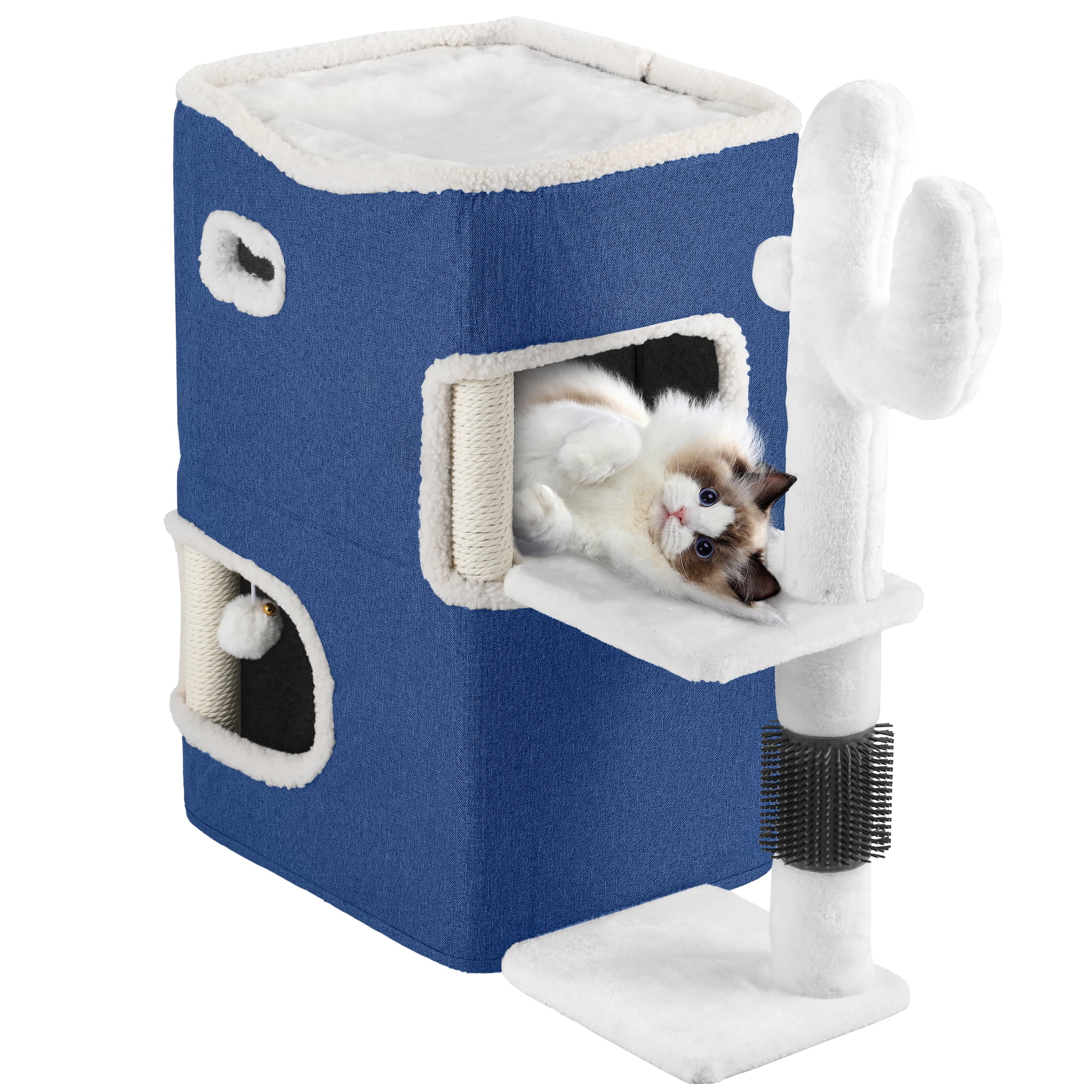 Dextrus Modern Cat Cube Condo, 2-Tier Indoor Cat House,Cat Tunnels with ...