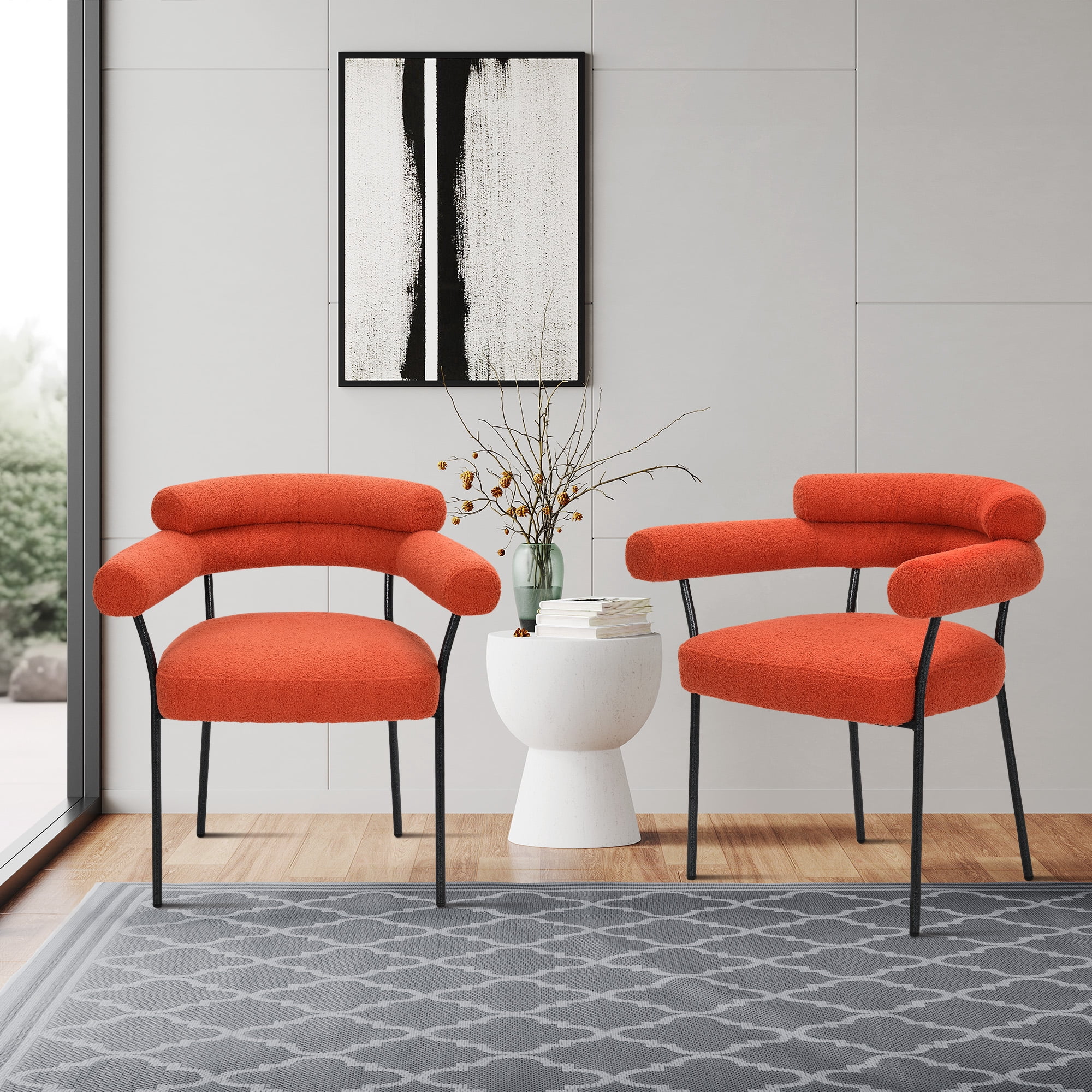 Dextrus Modern Dining Chairs Set of 2, Boucle Chairs Upholstered Arm ...