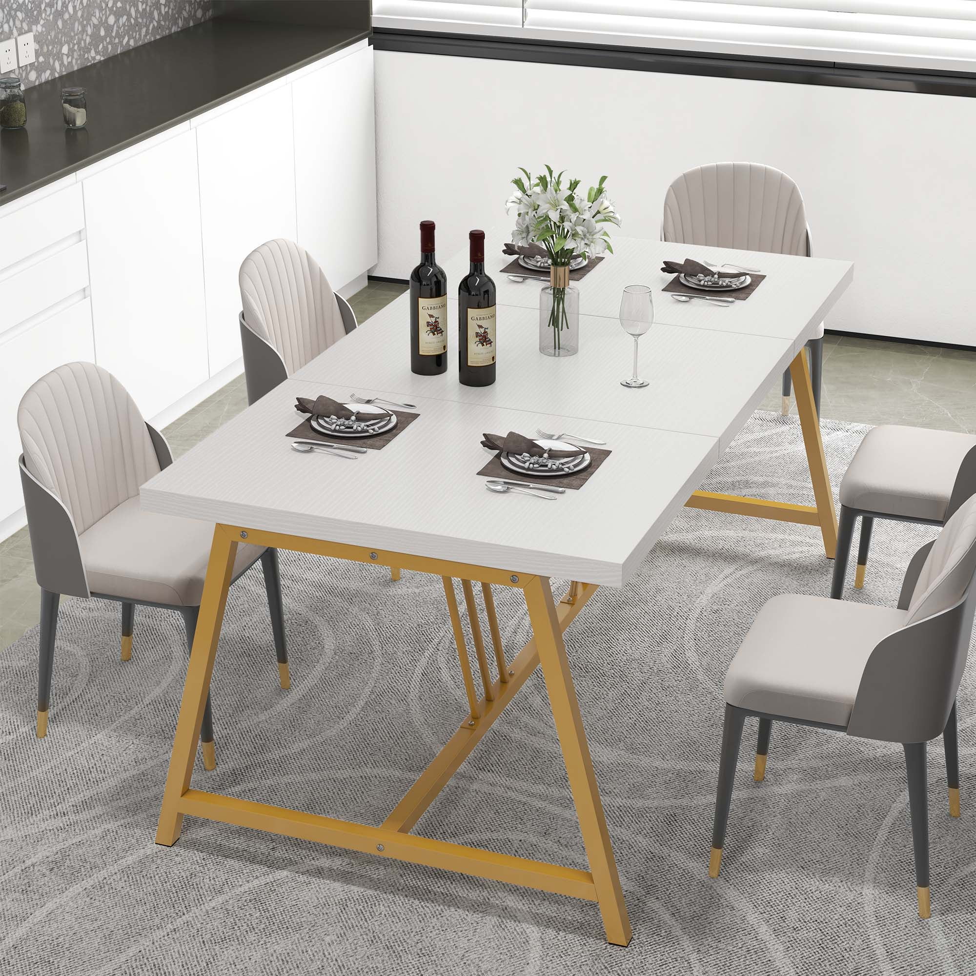 Dextrus Modern Dining Table for 6-8, 71" Rectangular Wood Kitchen Table ...