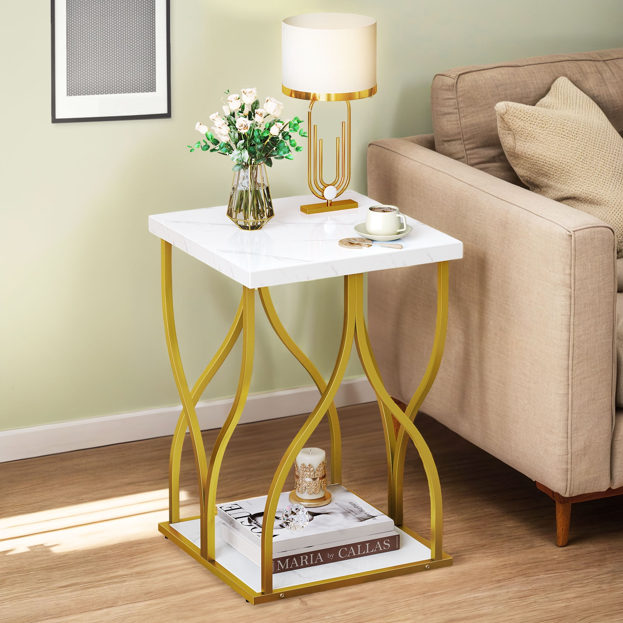 Dextrus Modern Gold Metal End Table for Bedroom and Living Room, 2-Tier ...