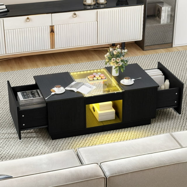 Dextrus Modern LED Coffee Table with Underneath Storage, Furniture ...