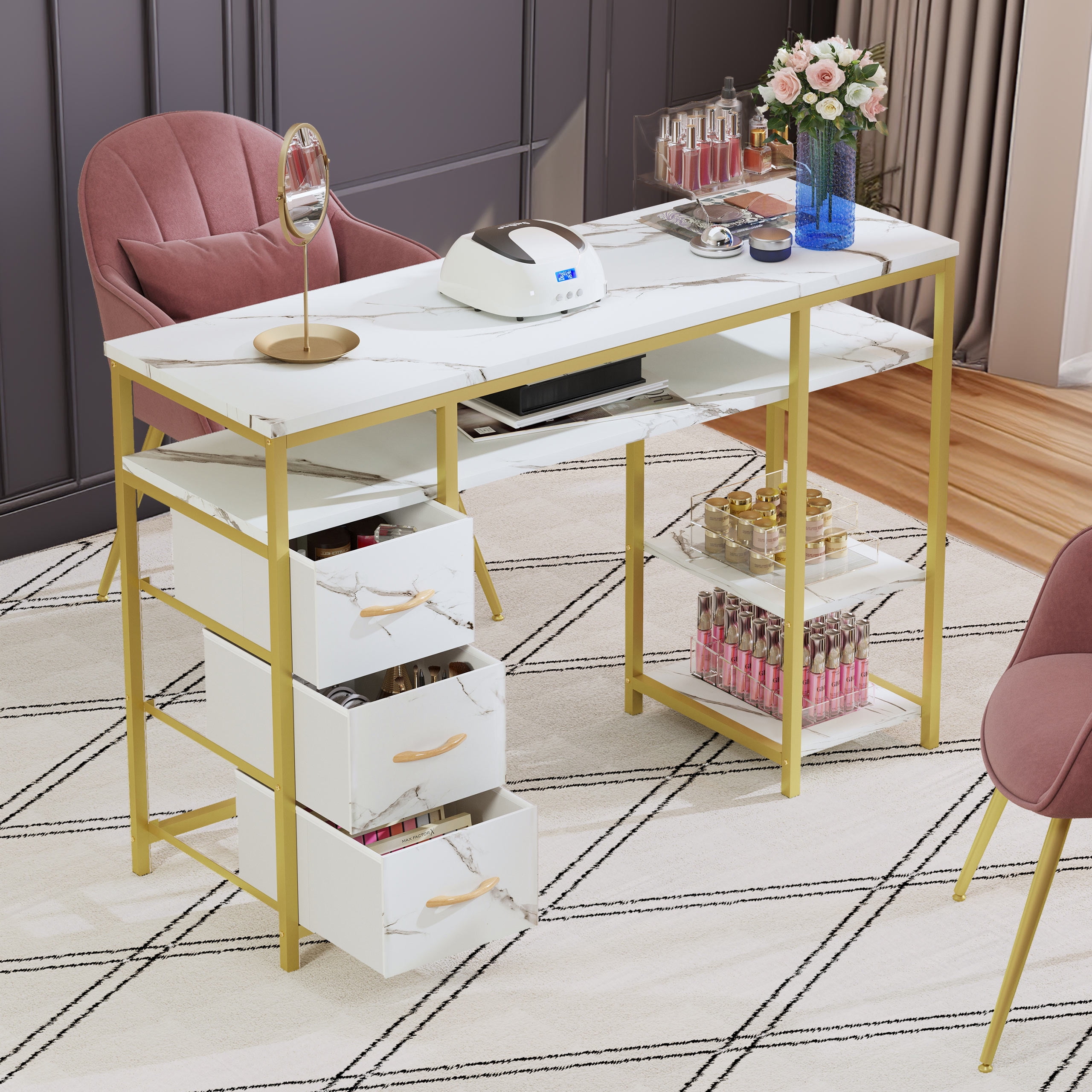 Dextrus 47.2" W Modern Nail Table with Storage, Manicure Table with ...