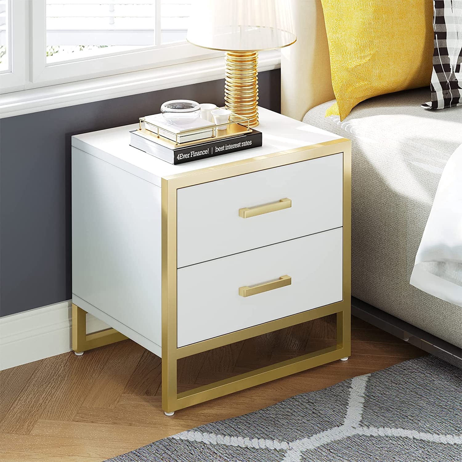 Dextrus Small Bedside Nightstand with 2 Drawers, Metal Frame for ...
