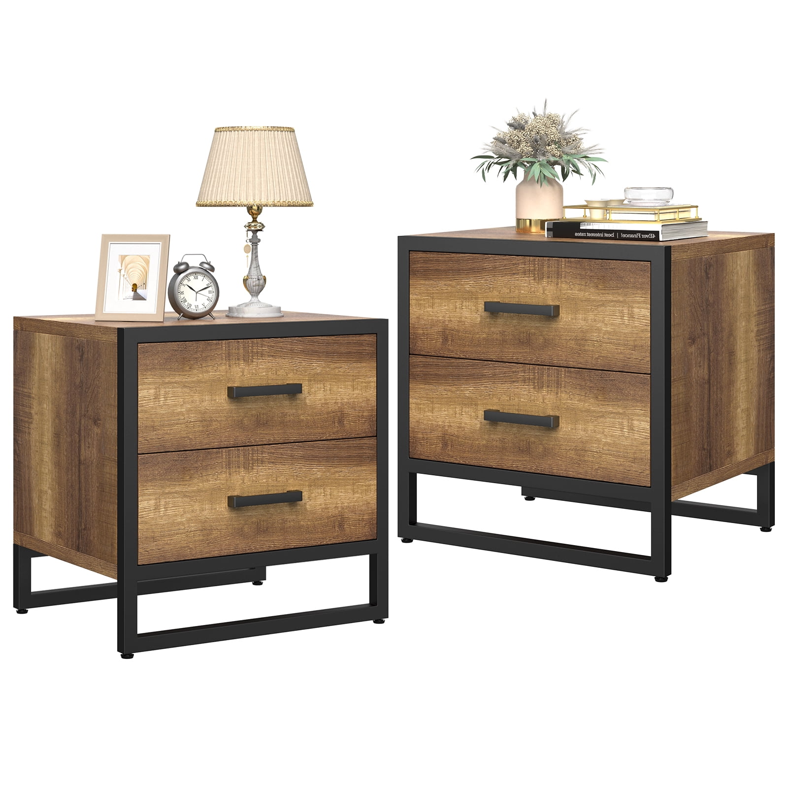 Dextrus Modern Nightstand Set of 2 End Side Table with 2 Drawers for ...