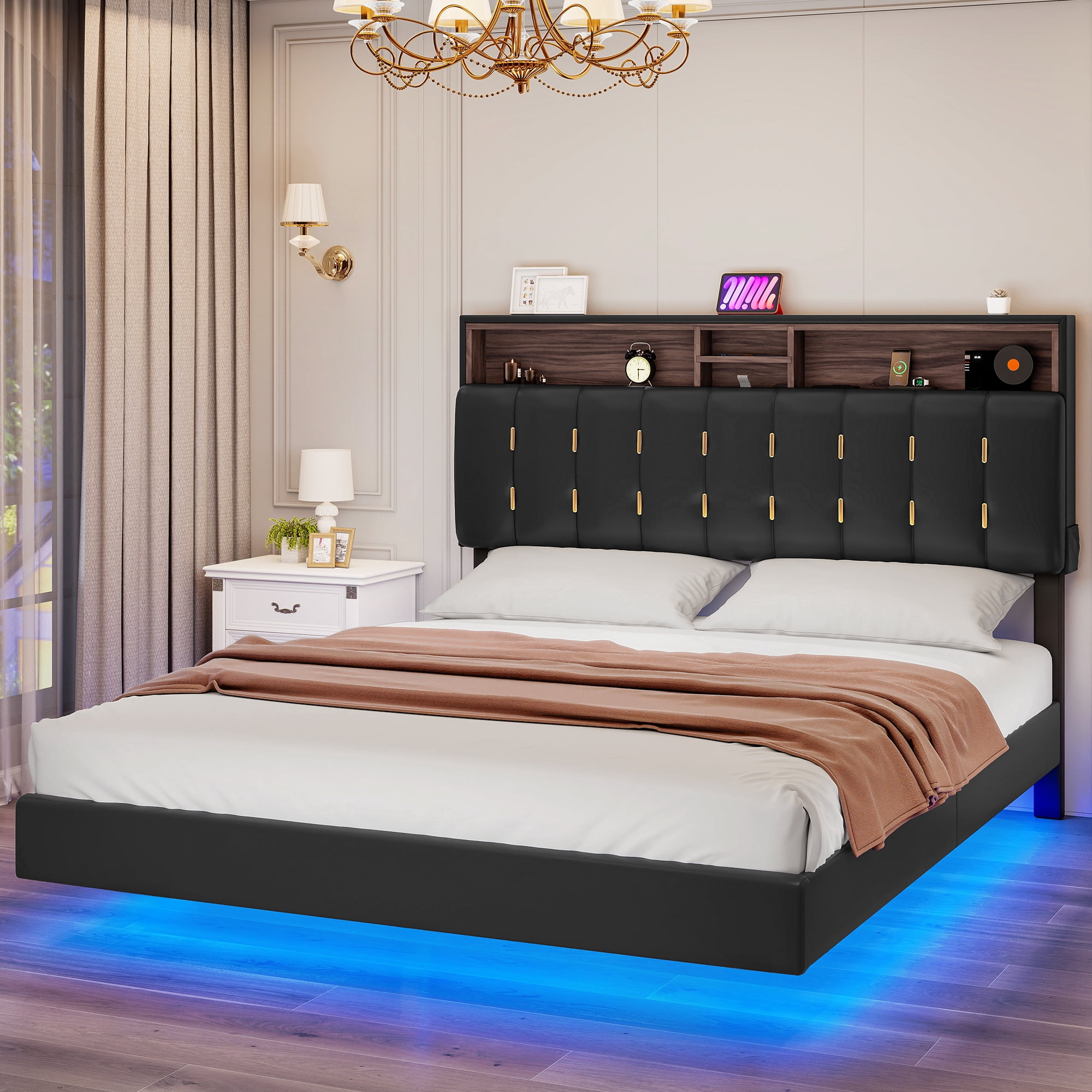 Dextrus – Modern Queen Size Floating Bed Frame,Upholstered Platform Bed ...