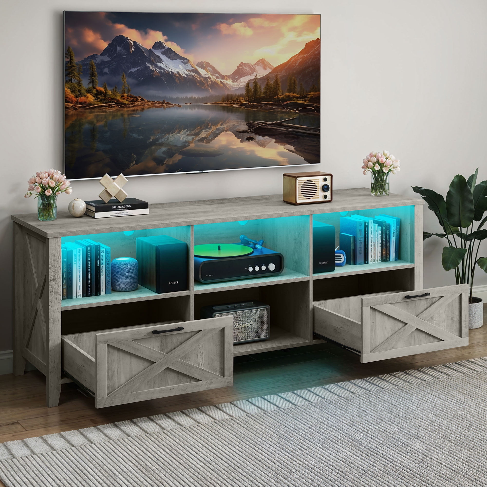Dextrus Modern TV Cabinet with Vibrant LED Lights, 70" Entertainment ...