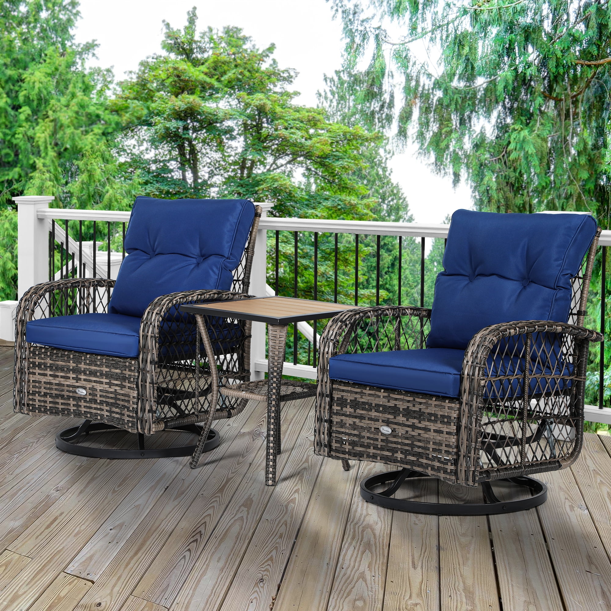 Dextrus Navy Blue 3-Piece Outdoor Bistro Set with Swivel Glider Rocker ...