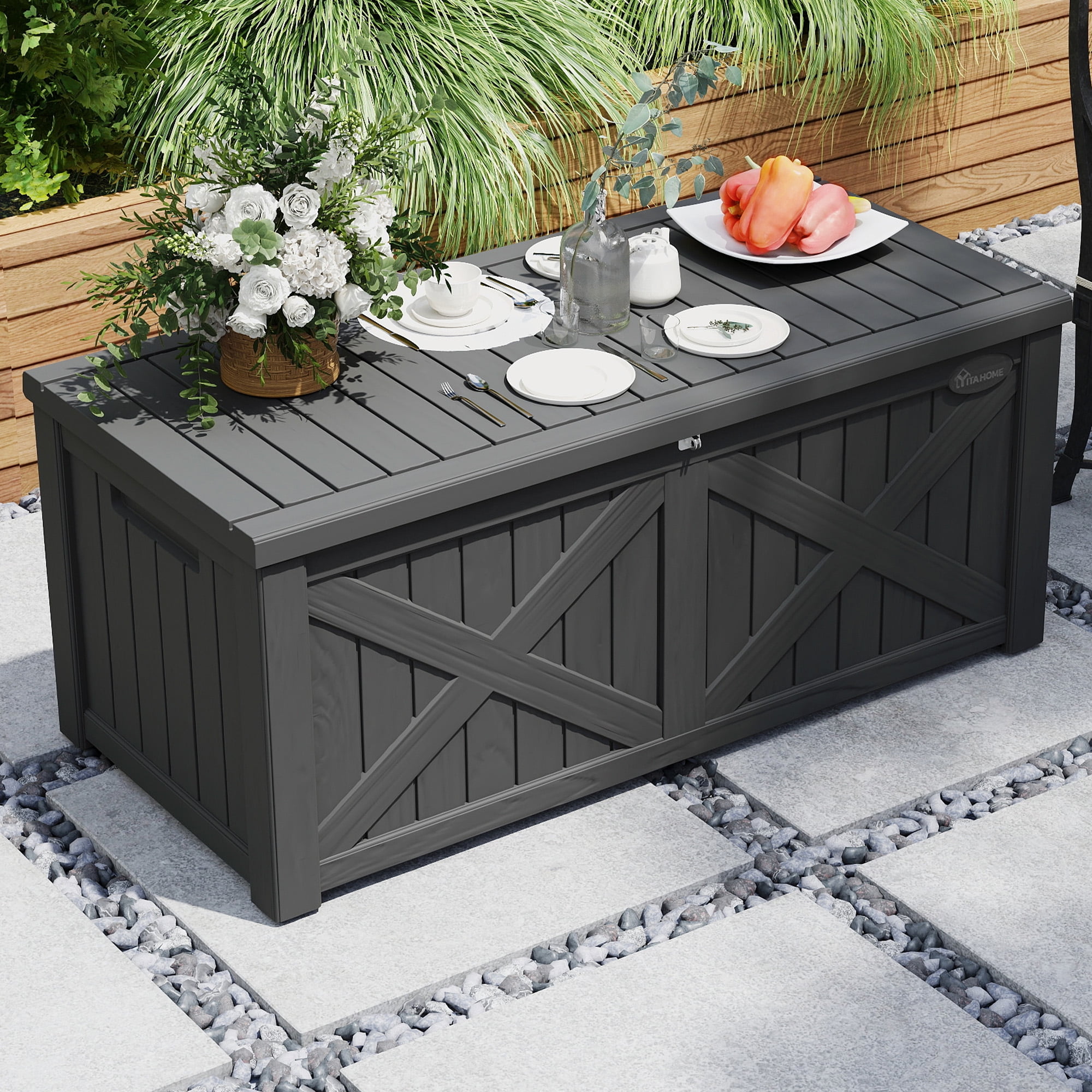 Dextrus Outdoor 120 Gallon Resin Deck Box, Dark Gray - Walmart.com
