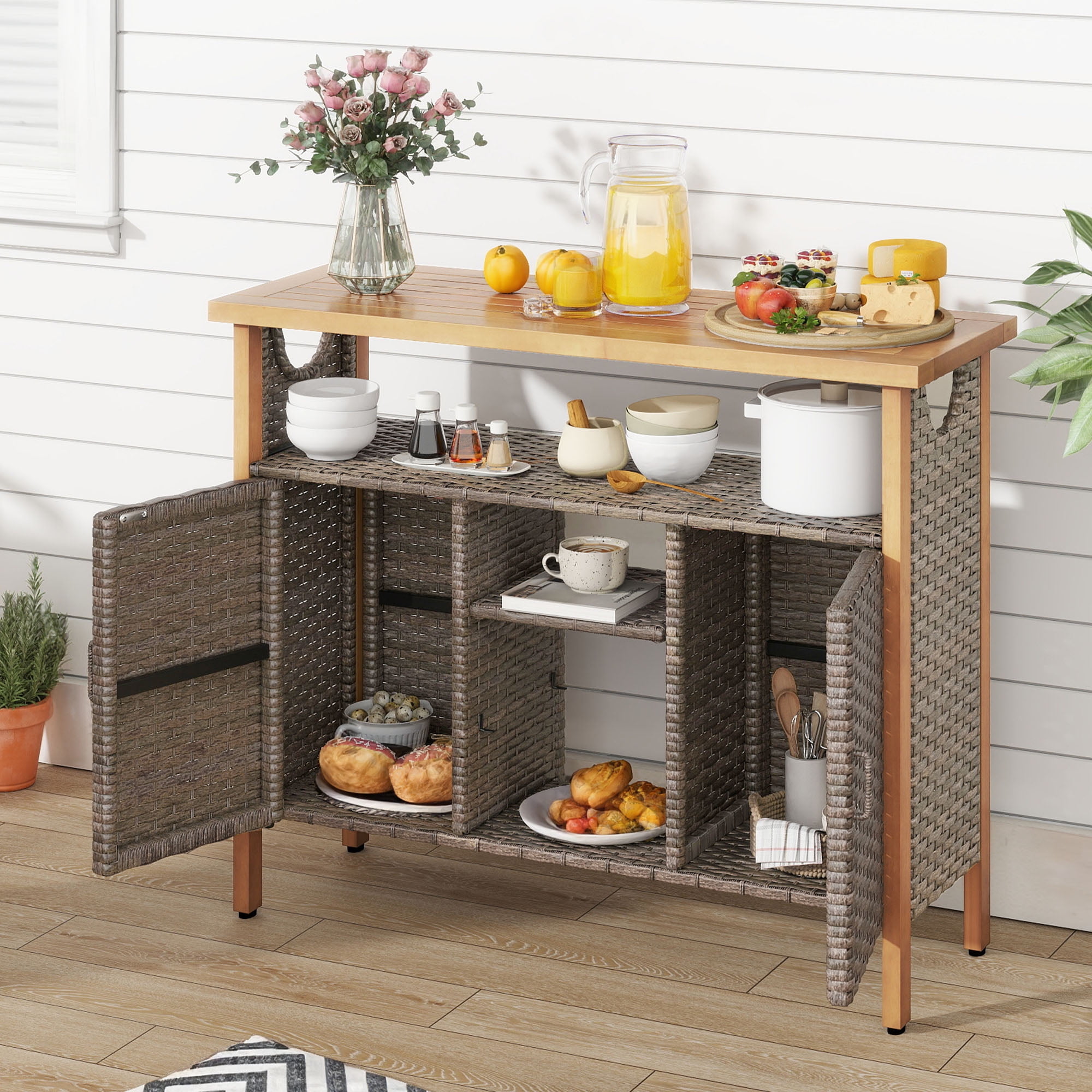 Dextrus Outdoor Buffet Sideboard Cabinet with Doors & Shelves, Patio ...