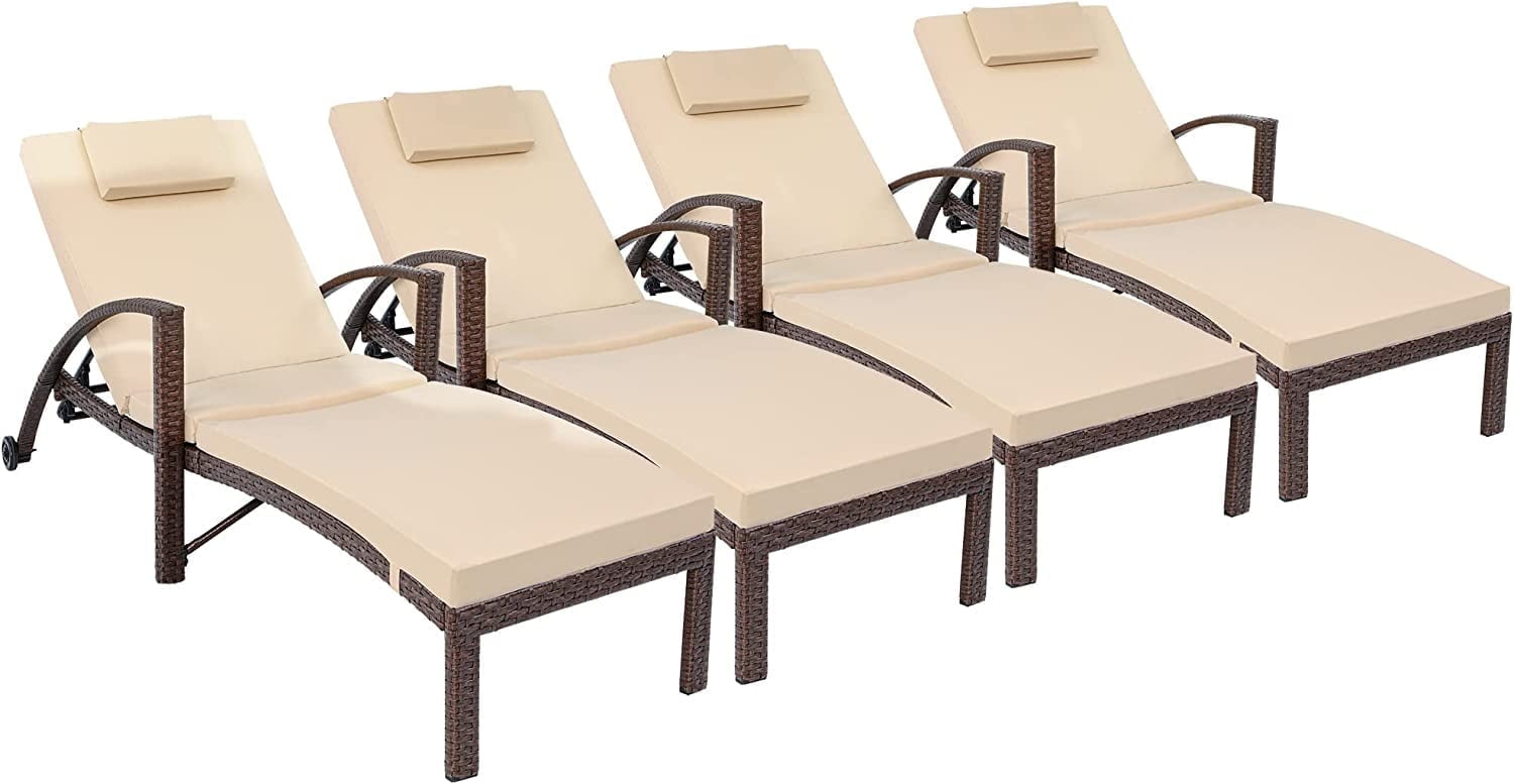 Dextrus Outdoor Chaise Lounge Chairs, PE Rattan Wicker Patio Pool ...