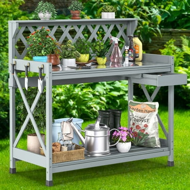 SHAORONG Potting Bench Garden Workstation with Hutch, Drawer and ...
