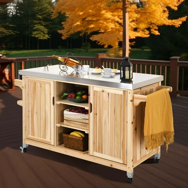 Dextrus Outdoor Kitchen Island, Rolling Cart, Stainless Steel Top ...