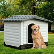 PawHut Wooden Dog House Outdoor with Porch, Cabin Style Raised Pet ...