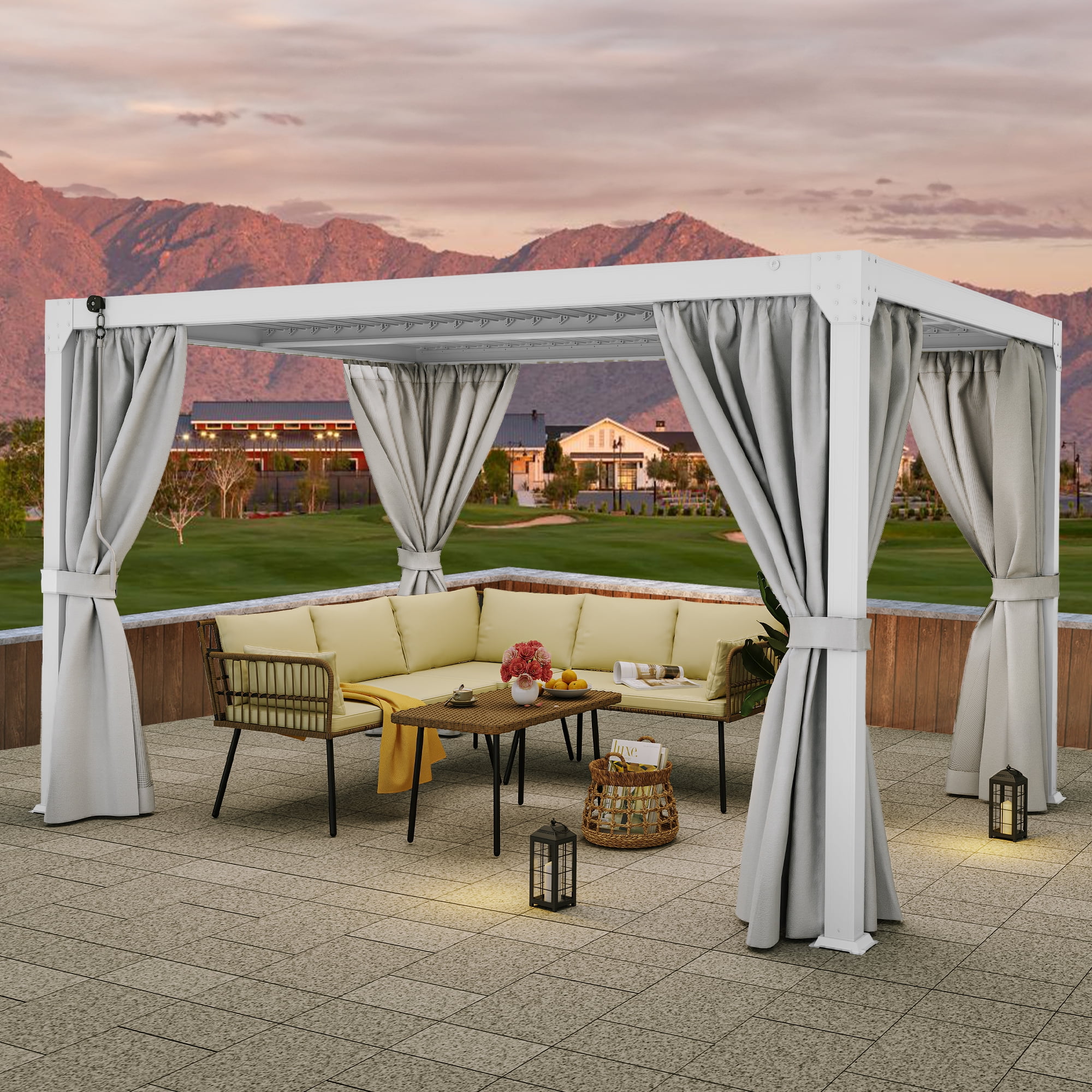 Dextrus Outdoor Louvered Pergola 10x13 ft Patio Hardtop Gazebo with ...