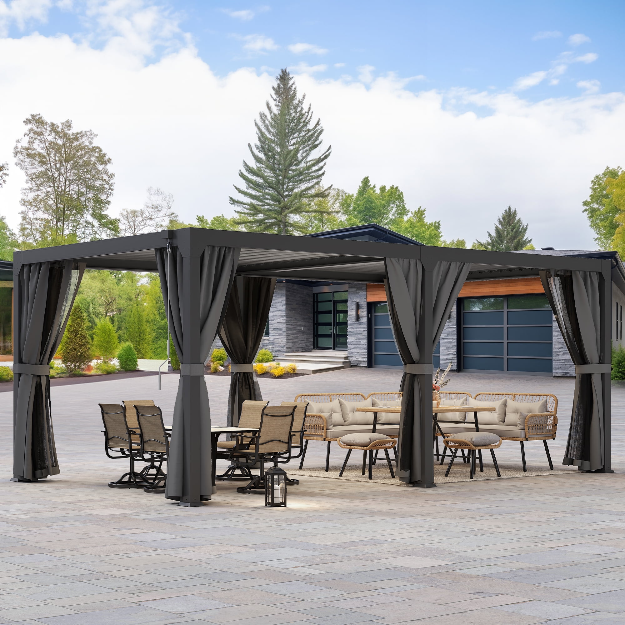 Dextrus Outdoor Louvered Pergola 20x10 ft Patio Hardtop Gazebo with ...