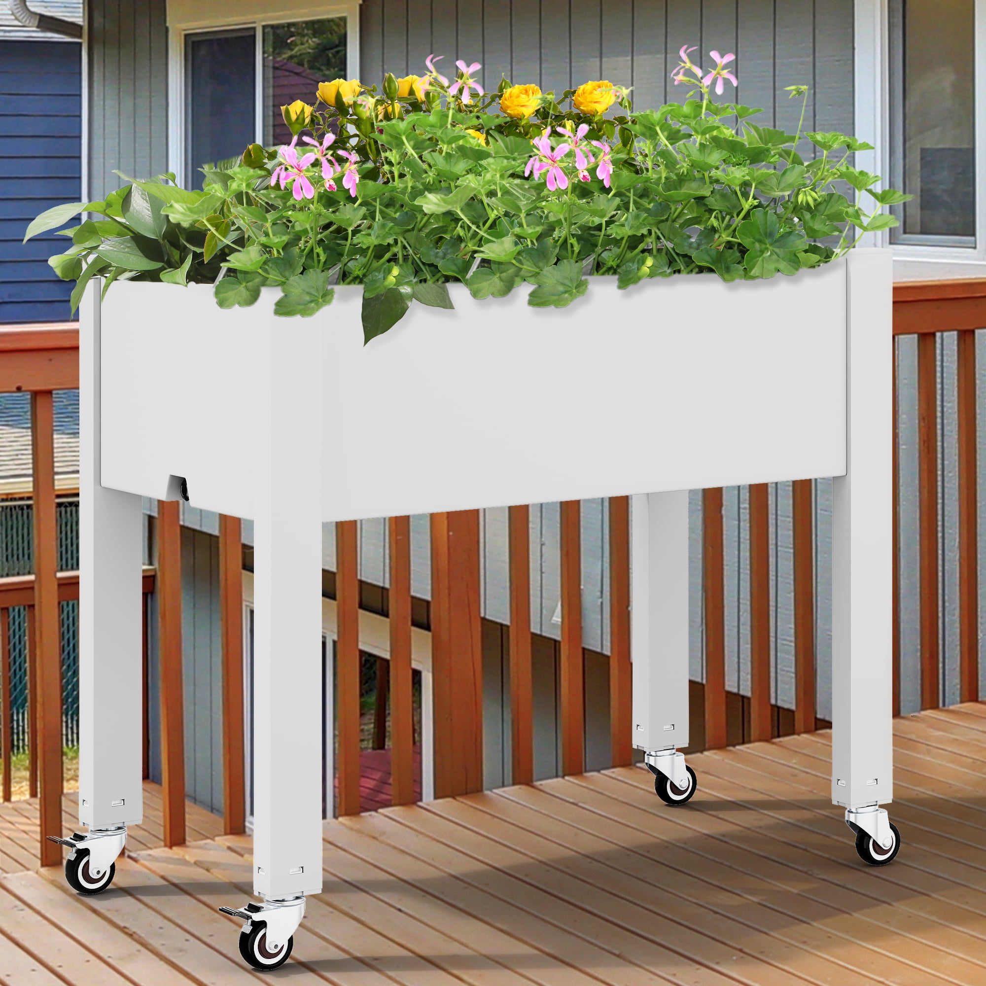 Dextrus Outdoor Raised Garden Bed with Drain Plug and Water Monitor, Resin Patio Planter Box for ...