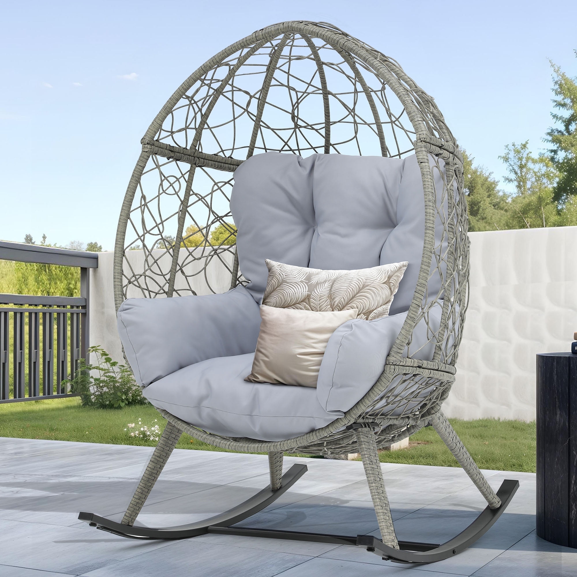 Dextrus Outdoor Rocking Wicker Egg Chair with Cushioned Comfort, 250lb ...